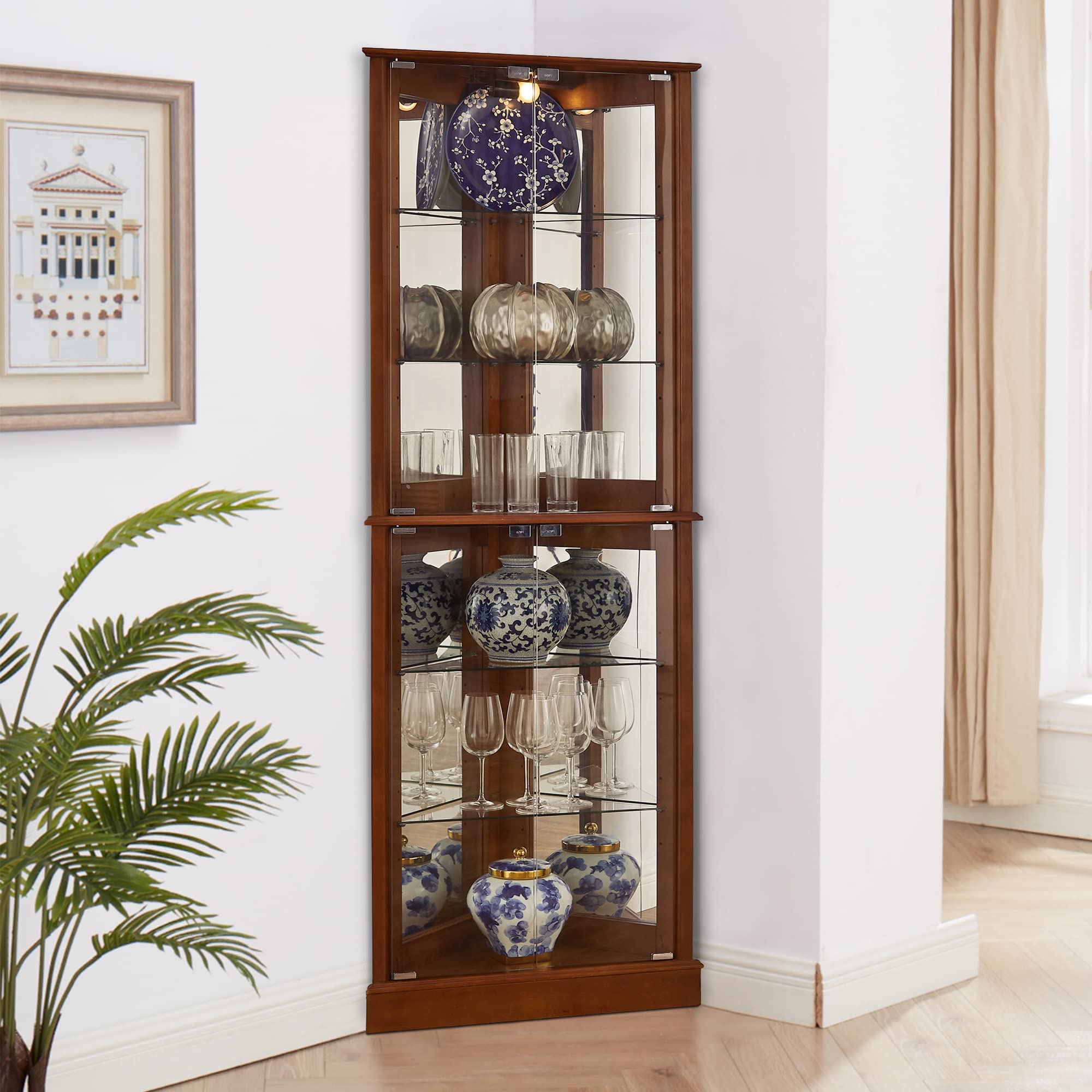 Buy GOOD & GRACIOUS 6-Shelf Corner Curio Cabinet with Tempered Glass ...