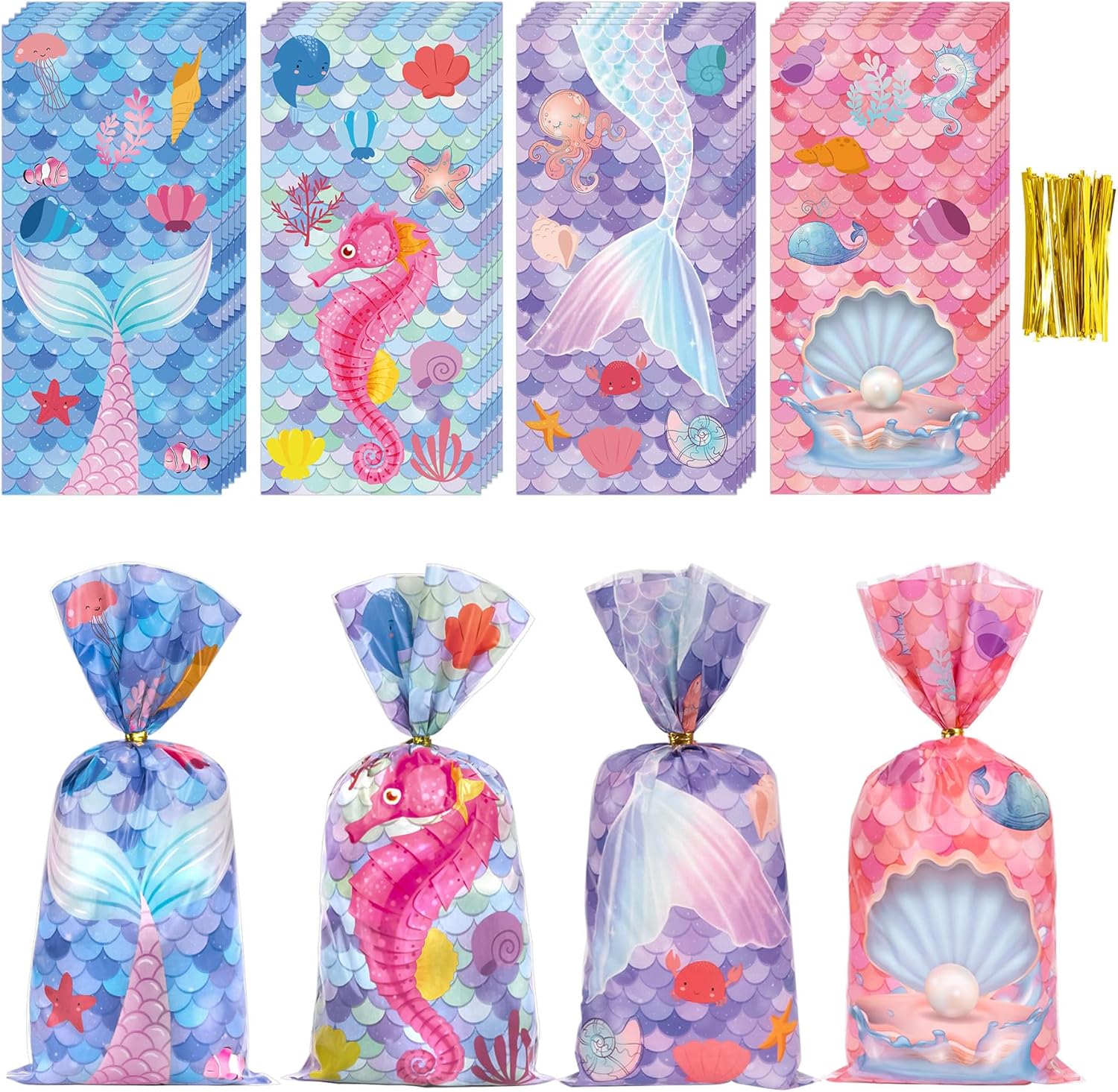 Amazon.com: Larcenciel 100PCS Mermaid Party Favor Bags, Plastic ...