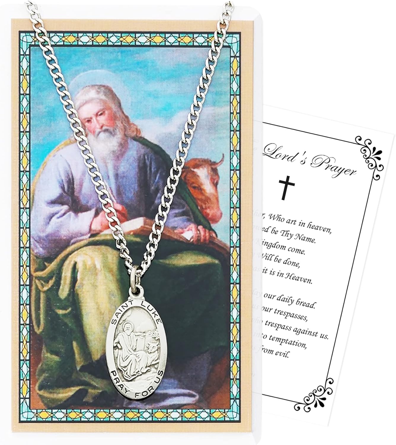 St. Luke Necklace with Prayer Card | Pewter Saint Luke Medal and Holy ...