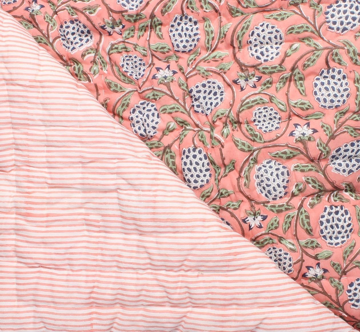 Amazon.com: Ridhi Block Print Hand Quilted Dark Salmon Pink Reversible ...