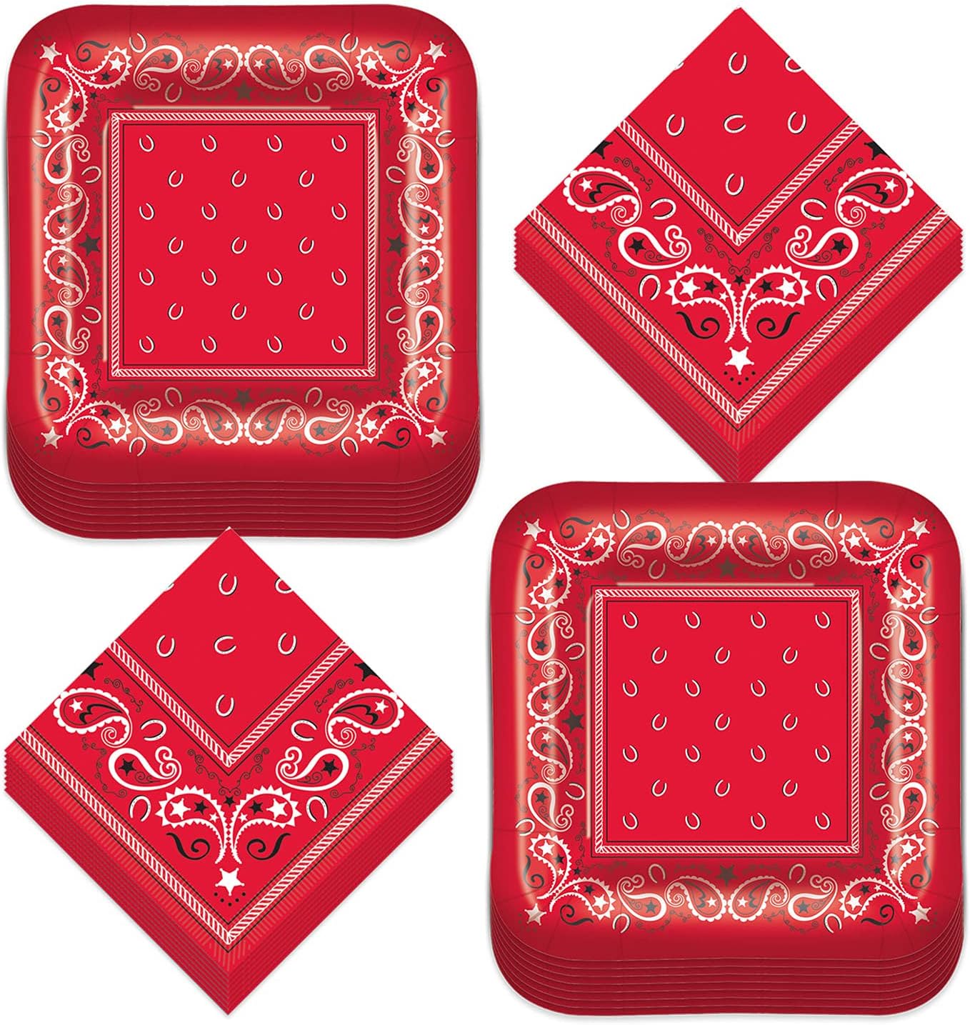 Amazon.com: HOME & HOOPLA Western Party Supplies - Red Bandana Paper ...