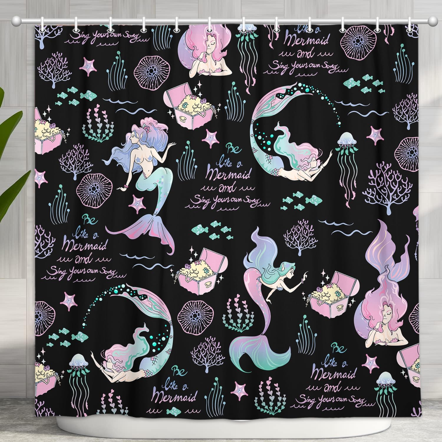 Amazon.com: DeeCabin Mermaid Shower Curtain for Kids, Ocean Fairy ...