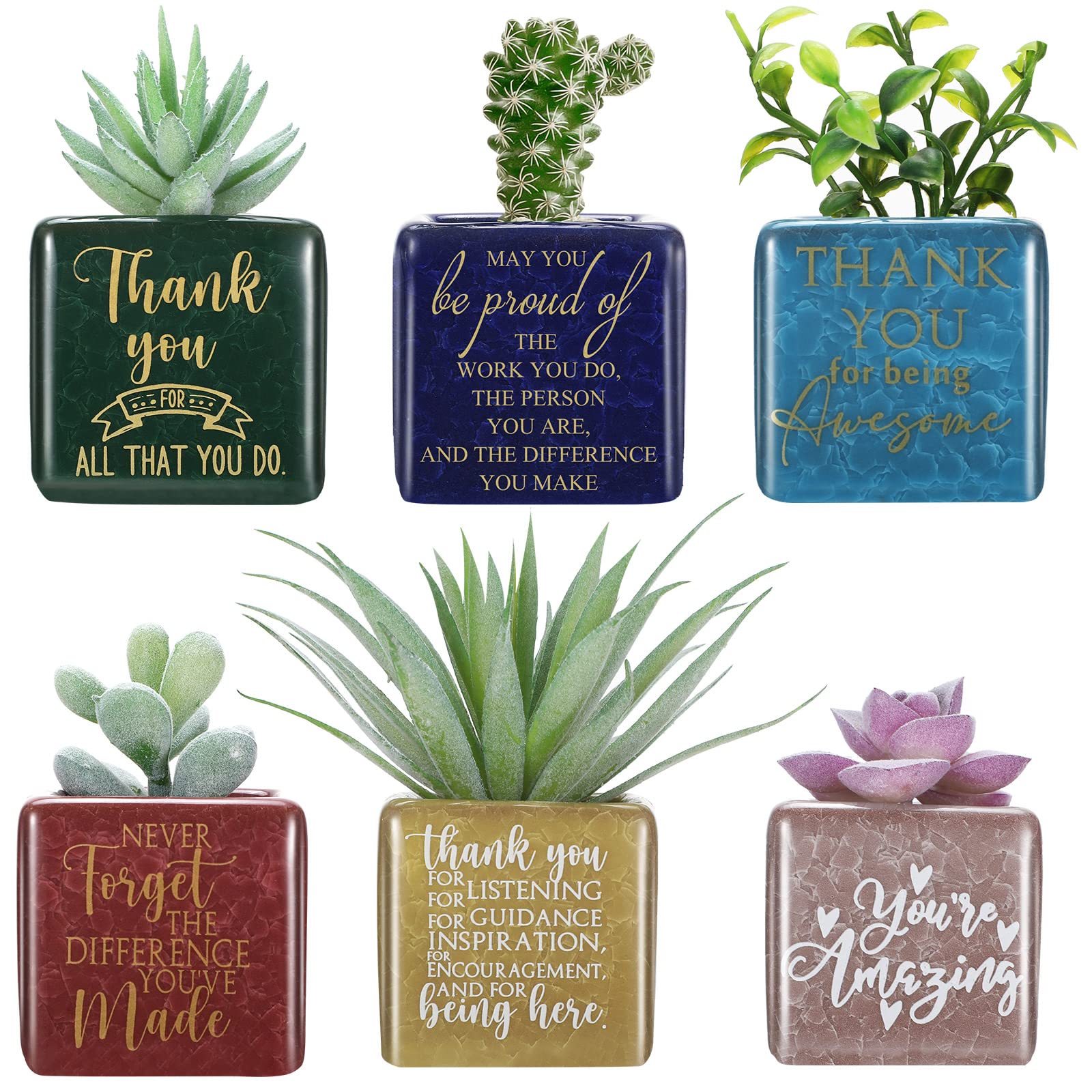 Amazon.com: Sieral 6 Pcs Inspirational Ceramic Plant Pot Gift Thank You ...