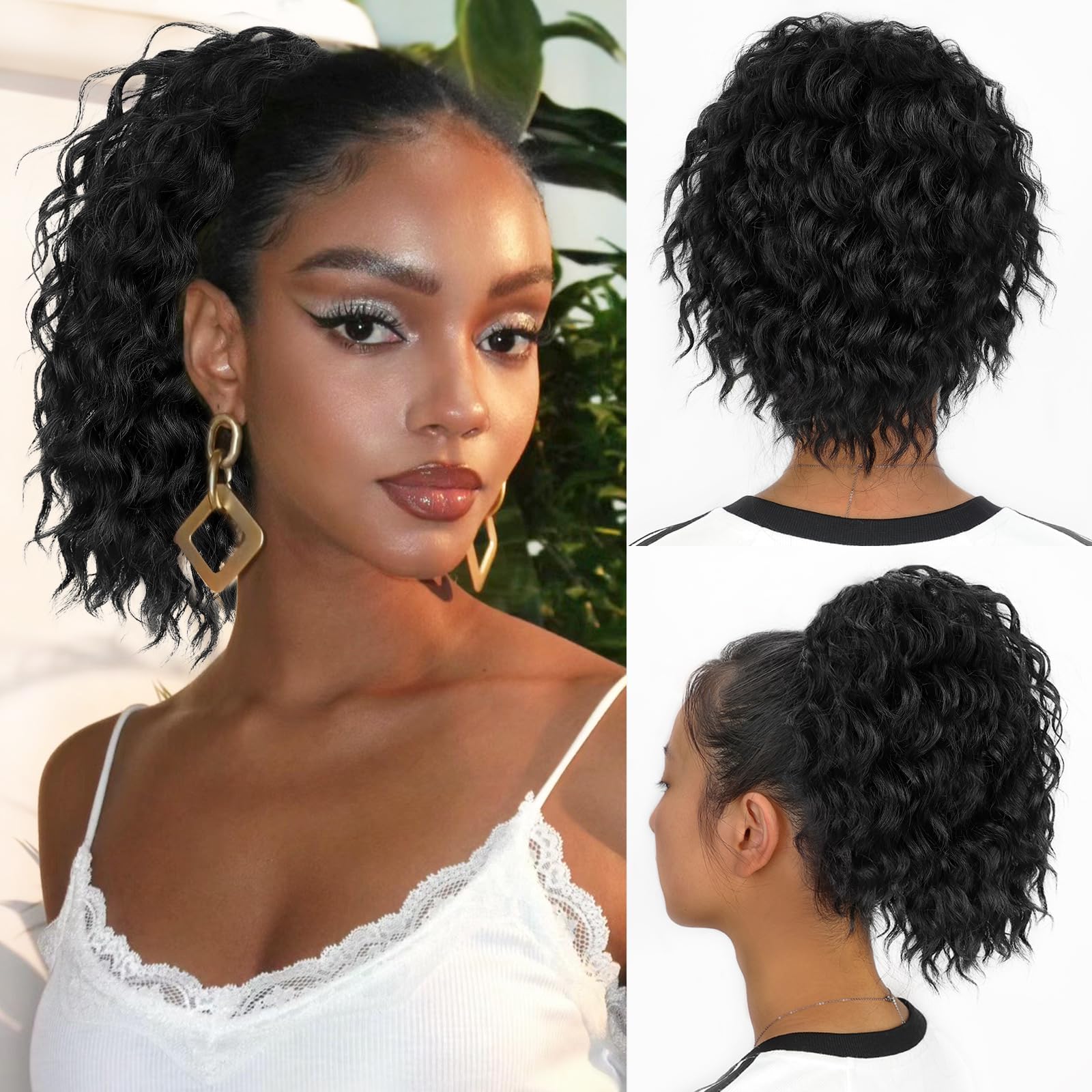 Amazon.com : HOOJIH Ponytail Extension, Curly Wavy Drawstring Ponytail ...