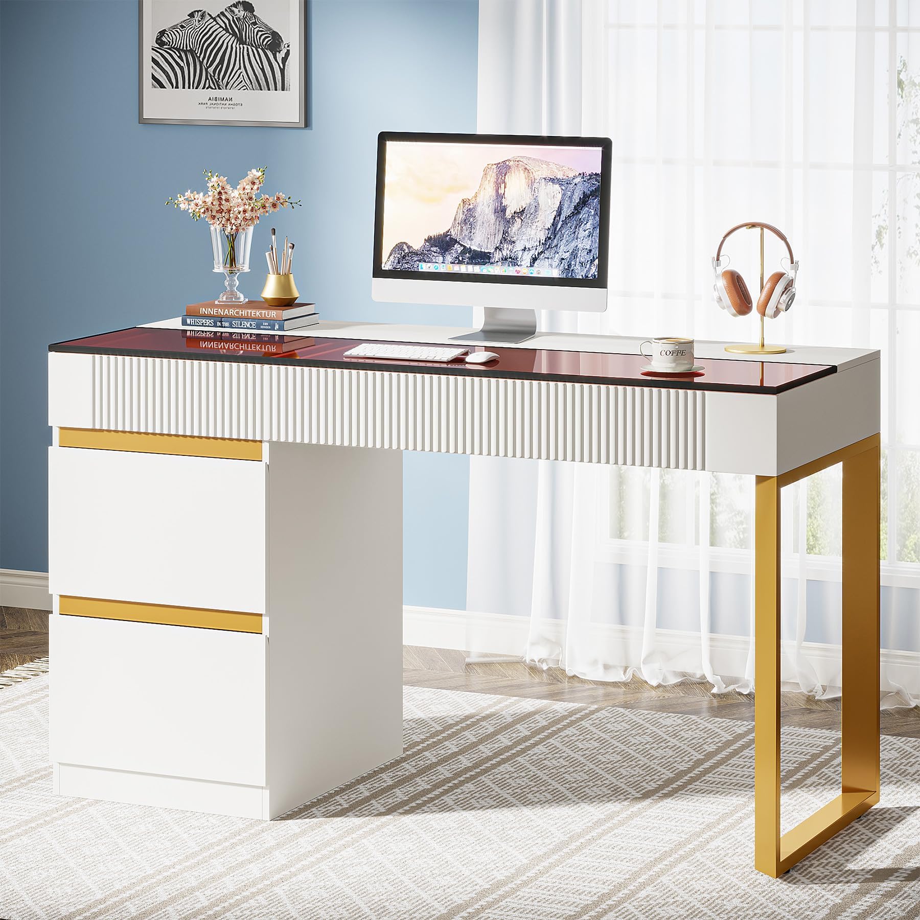 Amazon.com: Tangkula White Desk with 4 Drawers, 48 Inch Home Office ...