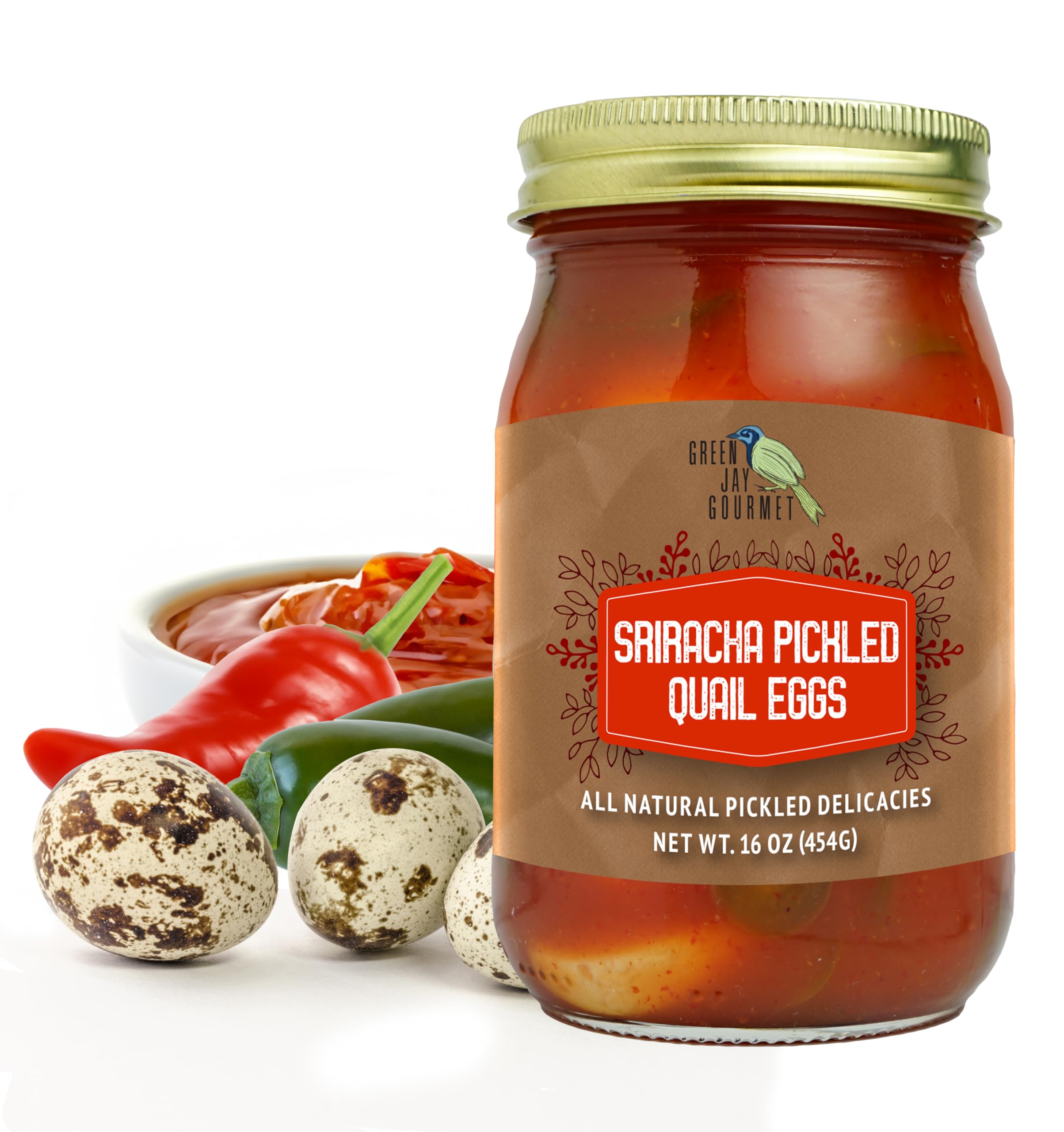 Amazon.com : Green Jay Gourmet Sriracha Pickled Quail Eggs in a Jar ...