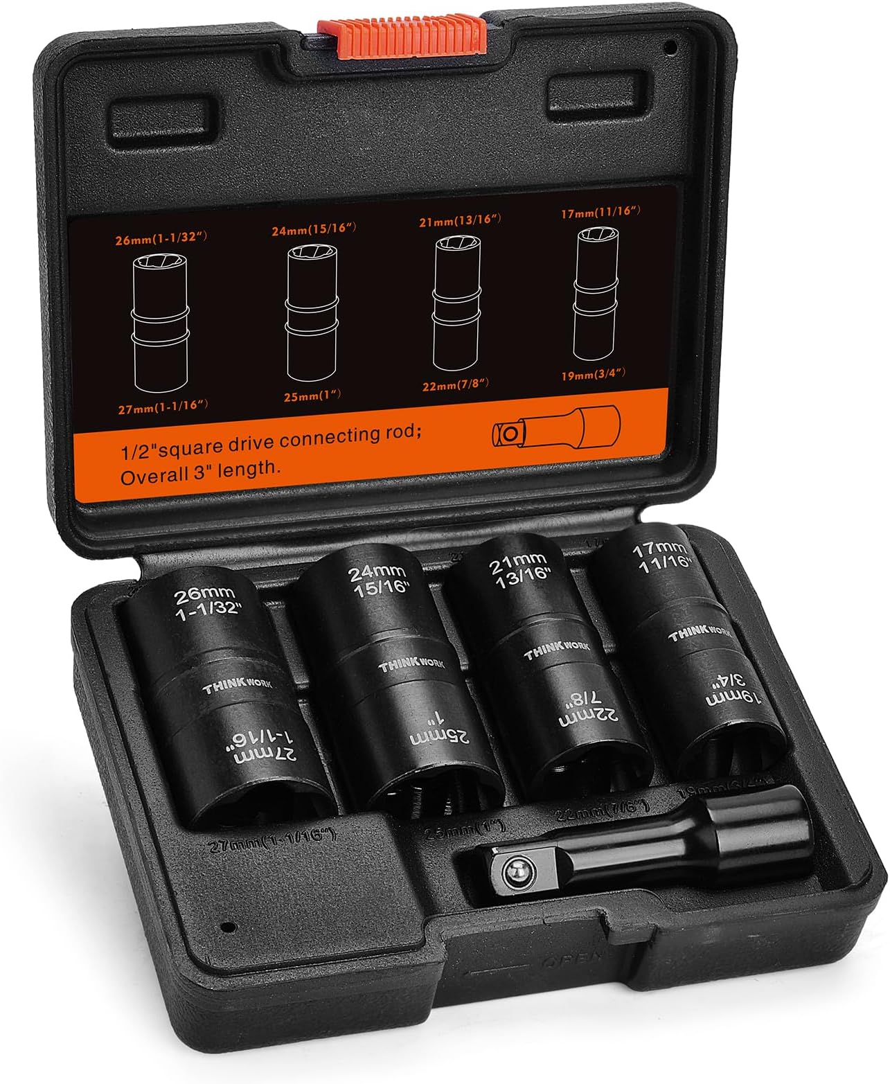 THINKWORK 1/2 Inch Drive Lug Nut Extractor Set, 5pcs Flip Wheel Lock ...