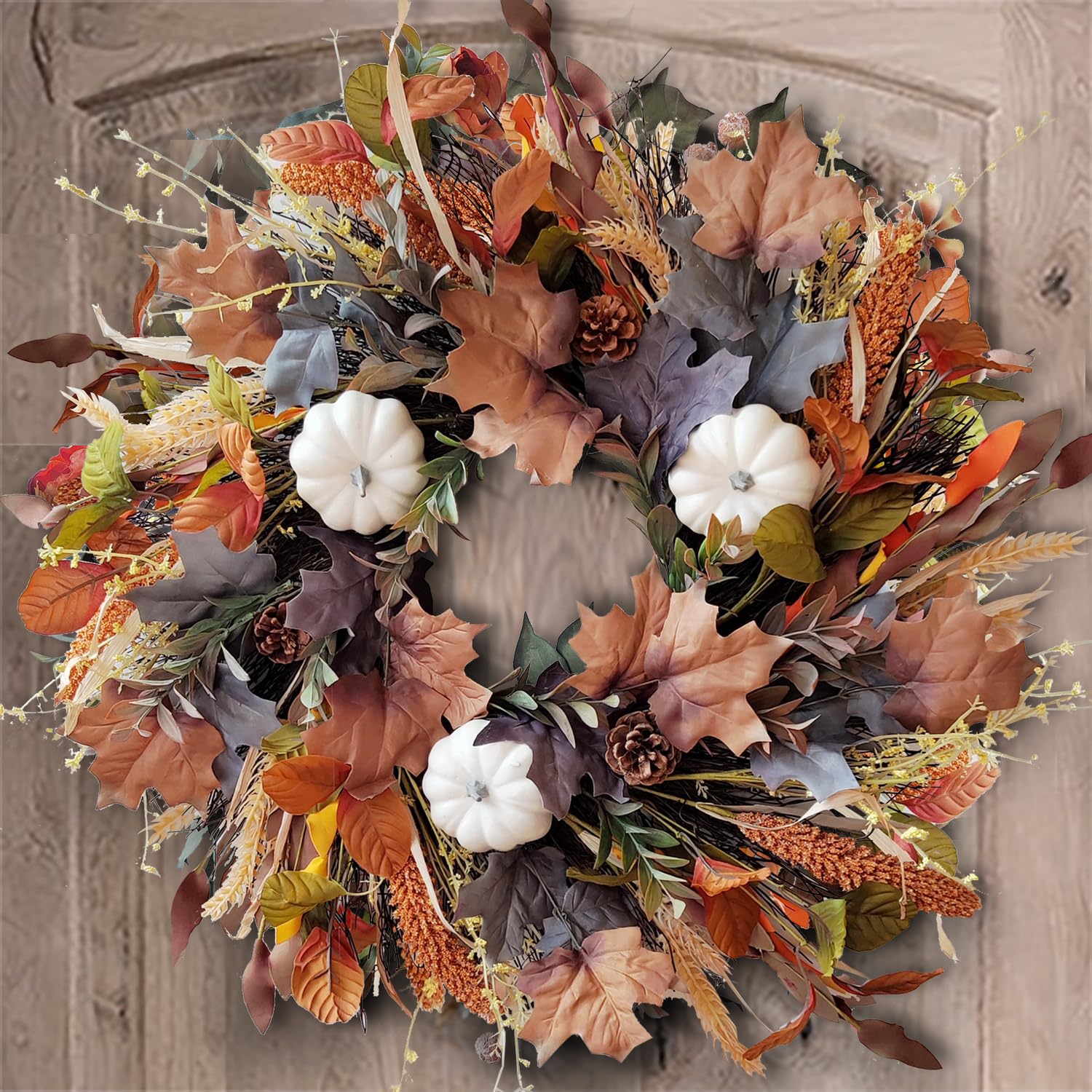 Amazon.com: WANNA-CUL 24 Inch Fall Wreath for Front Door with White ...