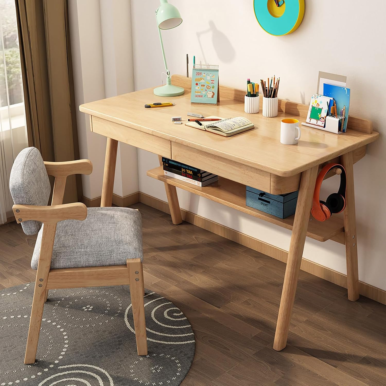 Amazon.com: SUZEPER Solid Wood Writing Desk,mid-Century Modern Desk ...