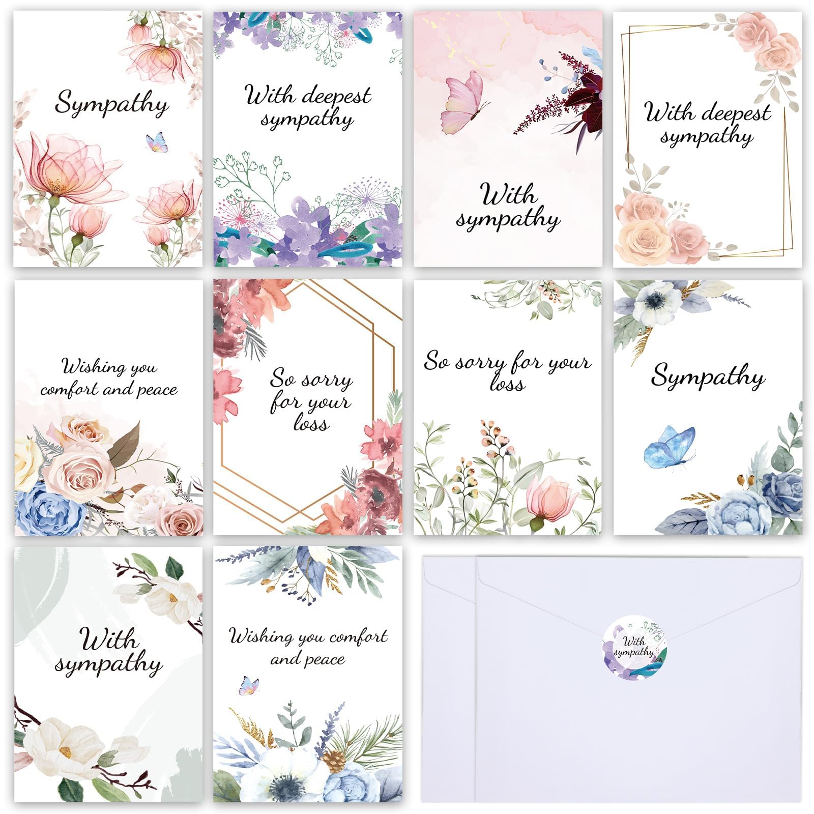 Amazon.com : ZOIIWA 150 Pieces Bulk Sympathy Card with Envelopes Flower ...