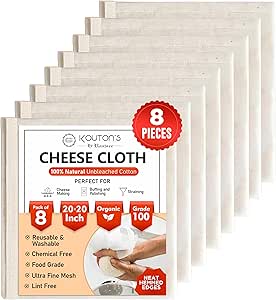 Amazon.com: Cheese Cloths – 8 Pcs Precut 20x20 inch hemmed 100% ...