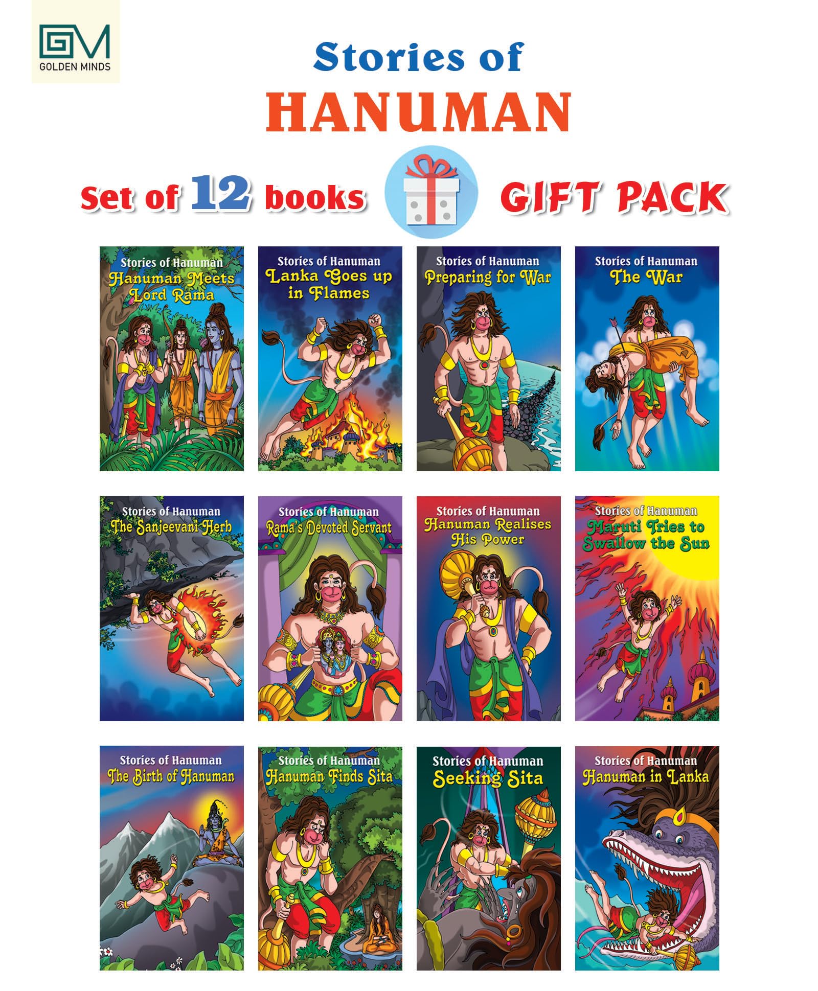 GOLDEN MINDS Stories of Hanuman (Set of 12 Books) for Kids - Inspiring ...