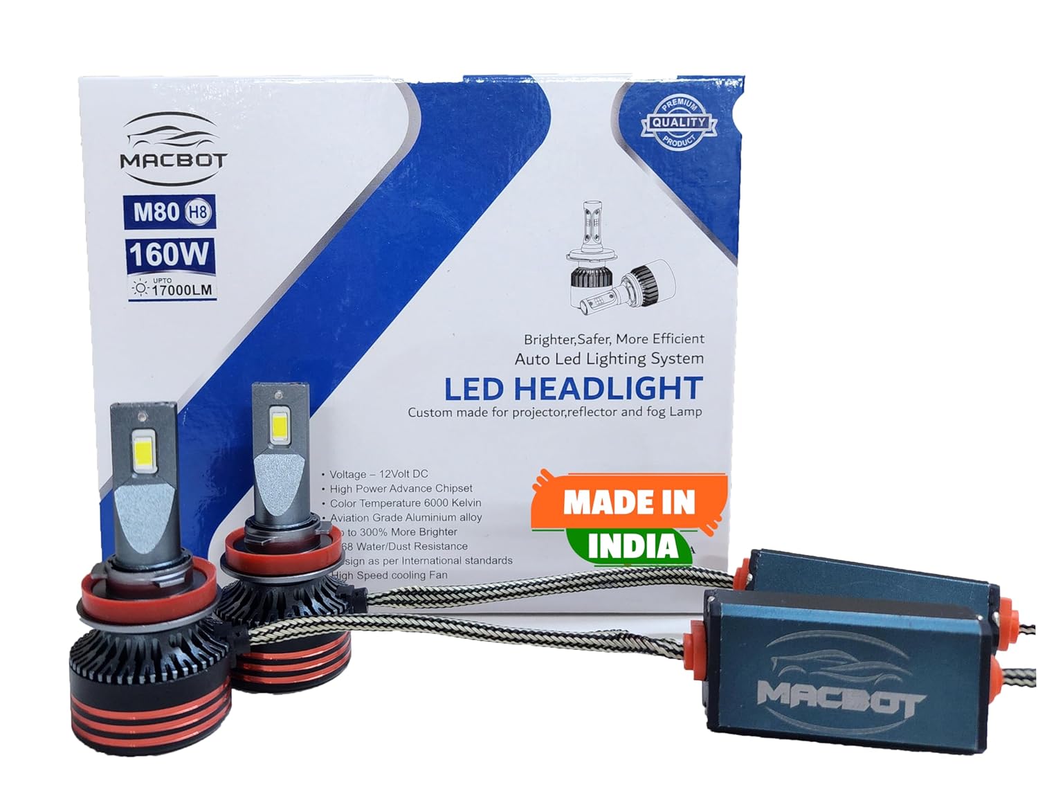 MACBOT H8/H11/H16 Type LED Bulb 160 Watt M80-H8, with 2-Year Replacement Warranty - Made in ...