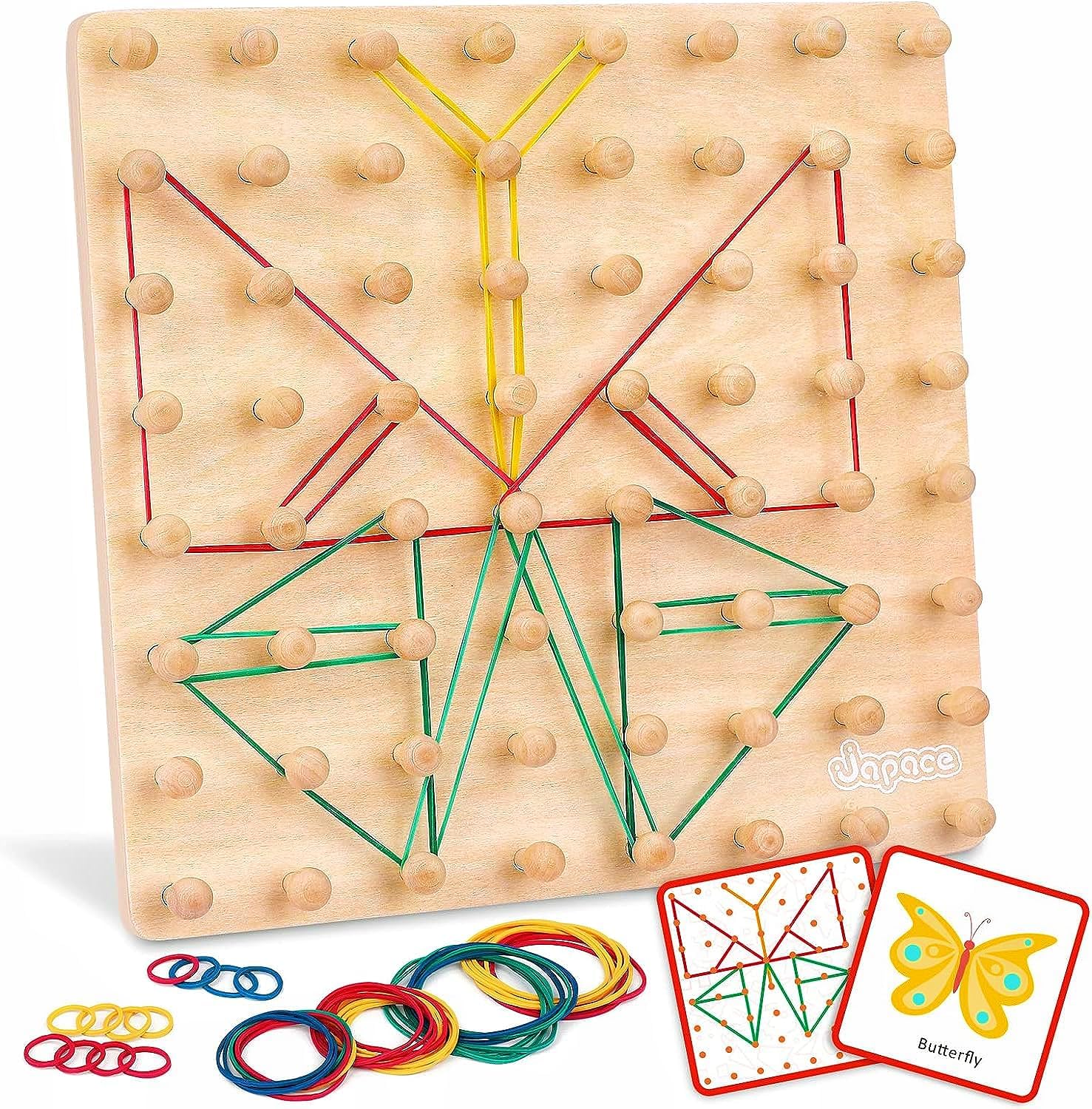 Japace Montessori Toys for 2 3 4 Year Olds, Wooden Geoboard Geometric ...