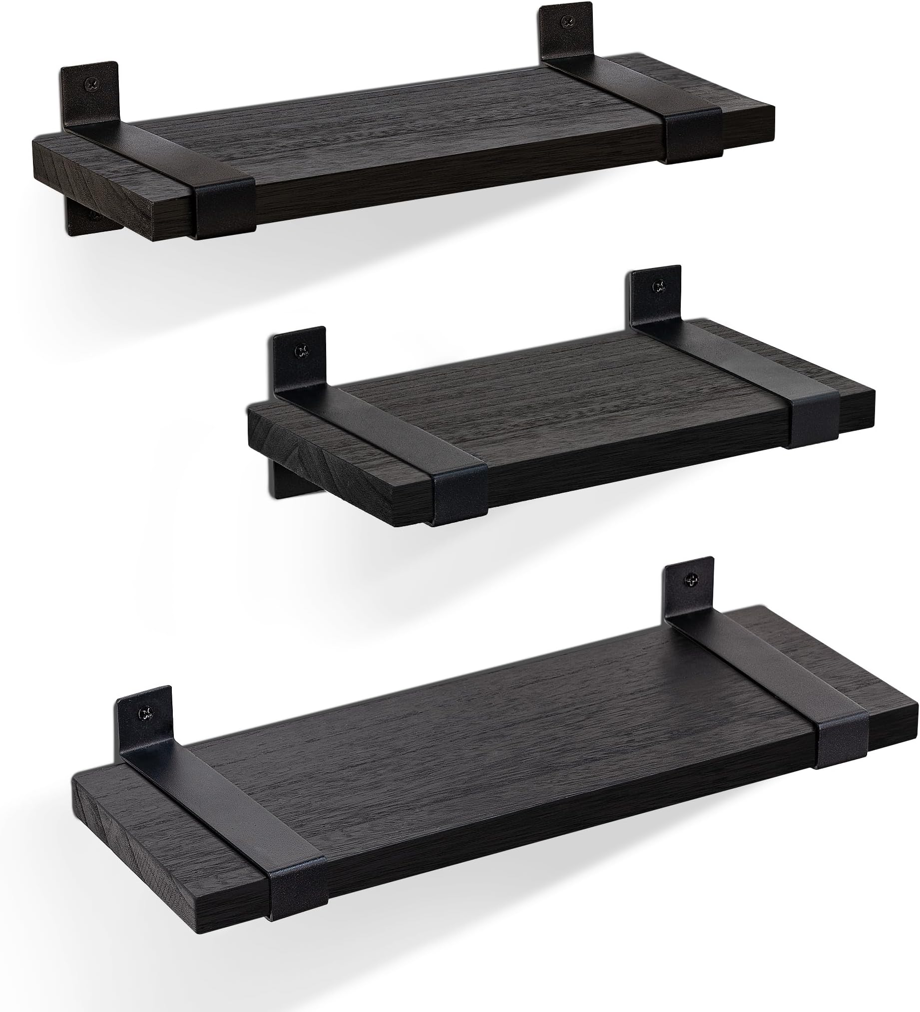 STREMIX Black Floating Shelves Wall Mount - High Gloss Finish Shelves ...