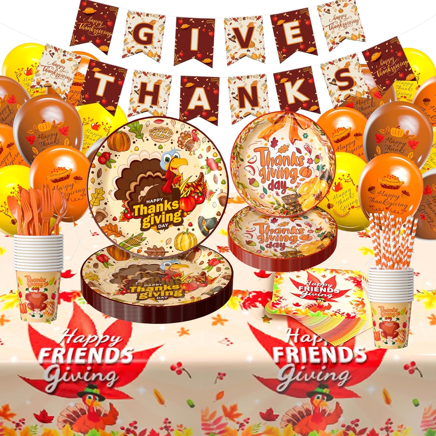 Amazon.com: Thanksgiving Party Supplies 212 PCS Disposable Plates ...