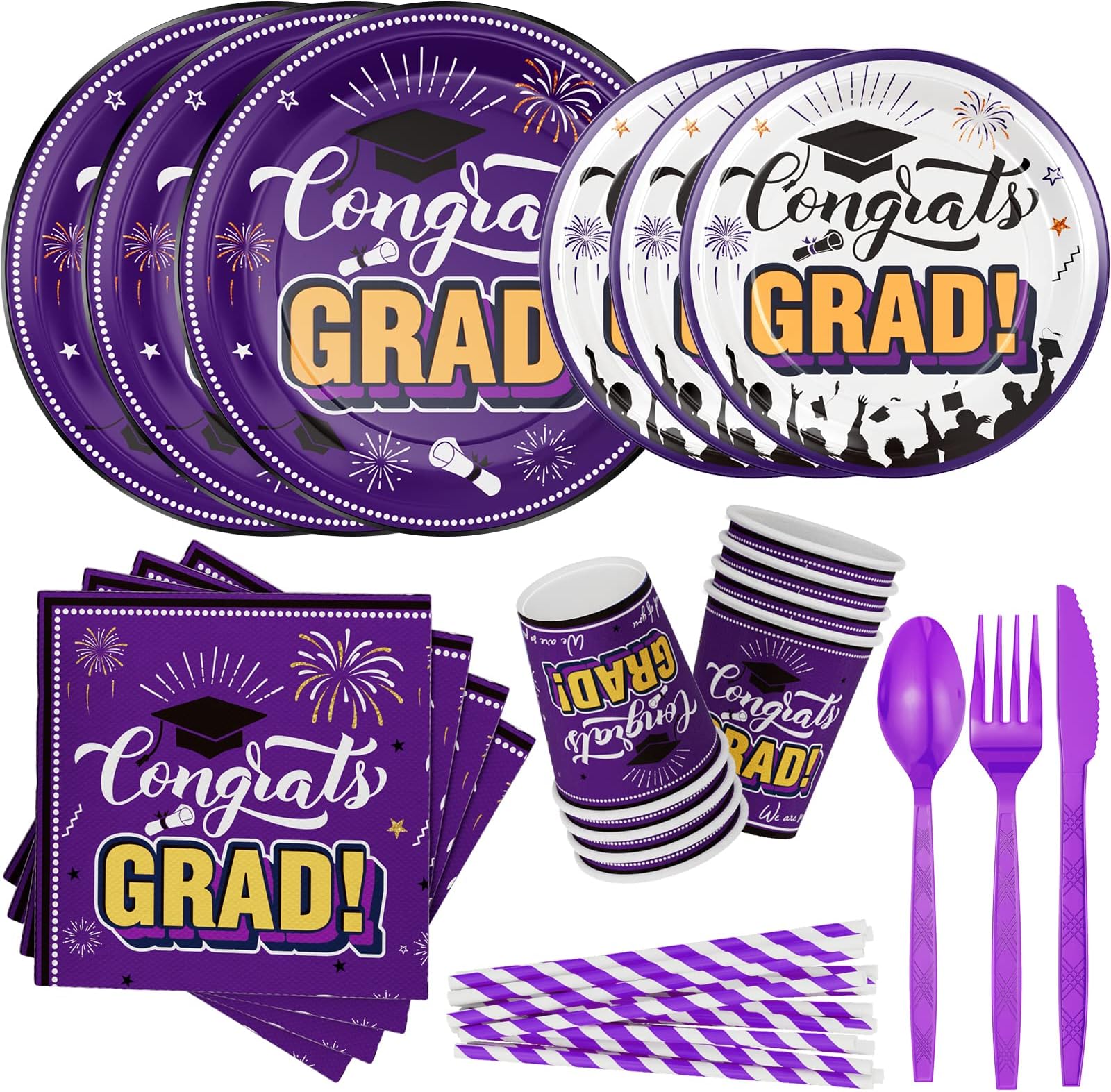 Amazon.com | 2023 Purple Gold Graduation Party Supplies(Sever 24 ...