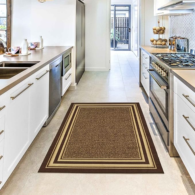 Amazon.com: Ottomanson Bordered Brown Ottohome Collection Contemporary ...