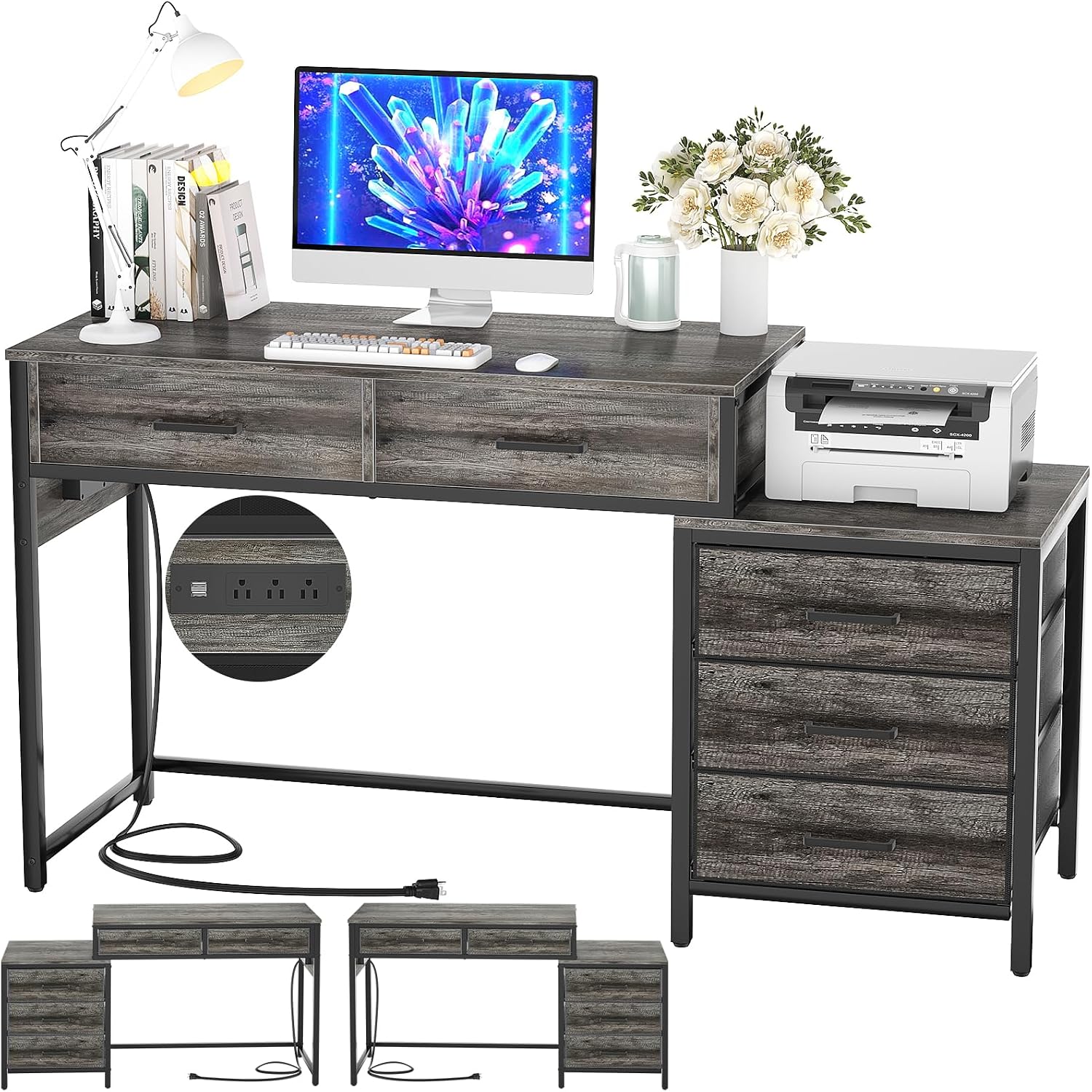 Amazon.com: Hyomdeck Computer Desk with 5 Drawers, Reversible Office ...