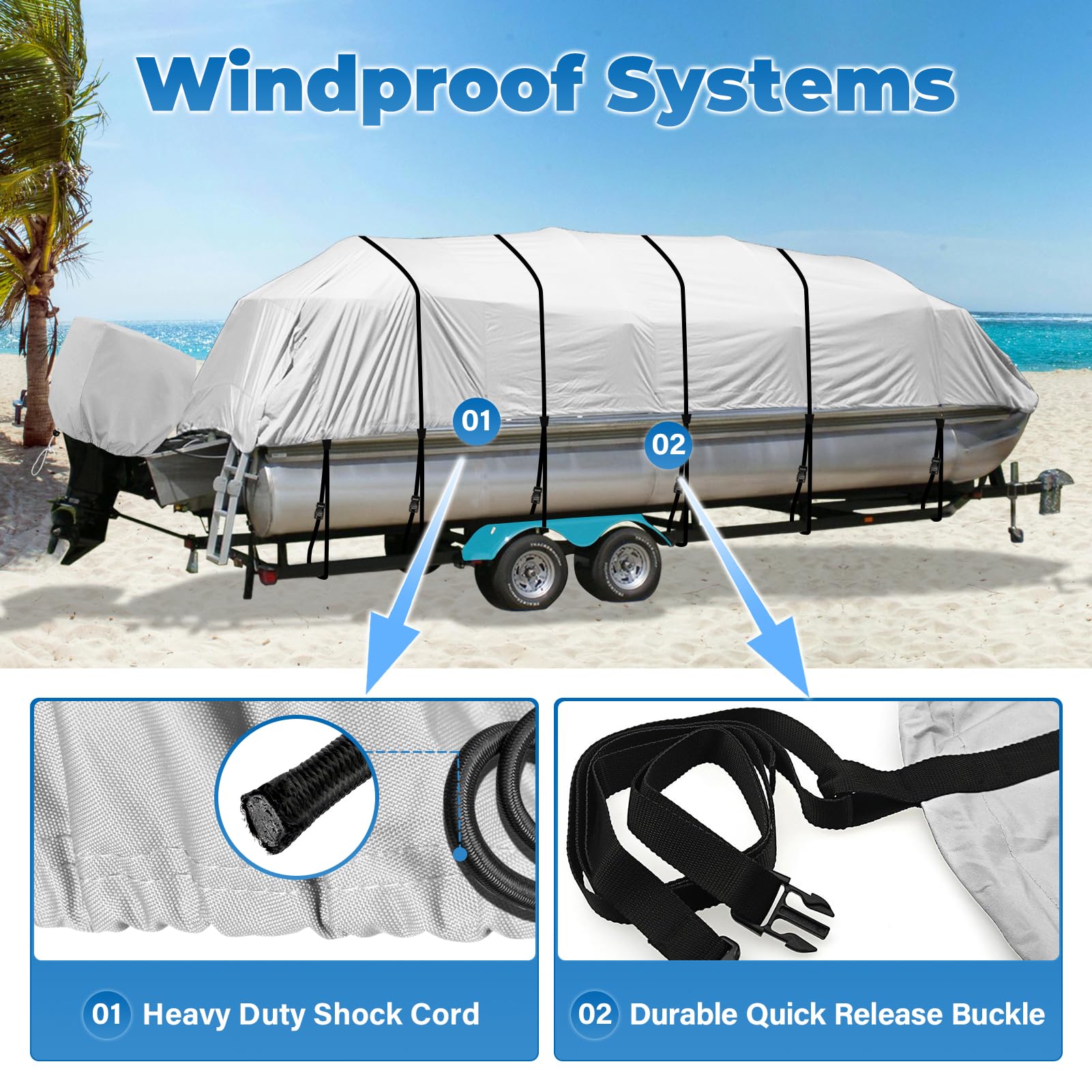 Heavy Duty Boat Cover With Motor Cover VEVOR Pontoon Protection VEVOR ...