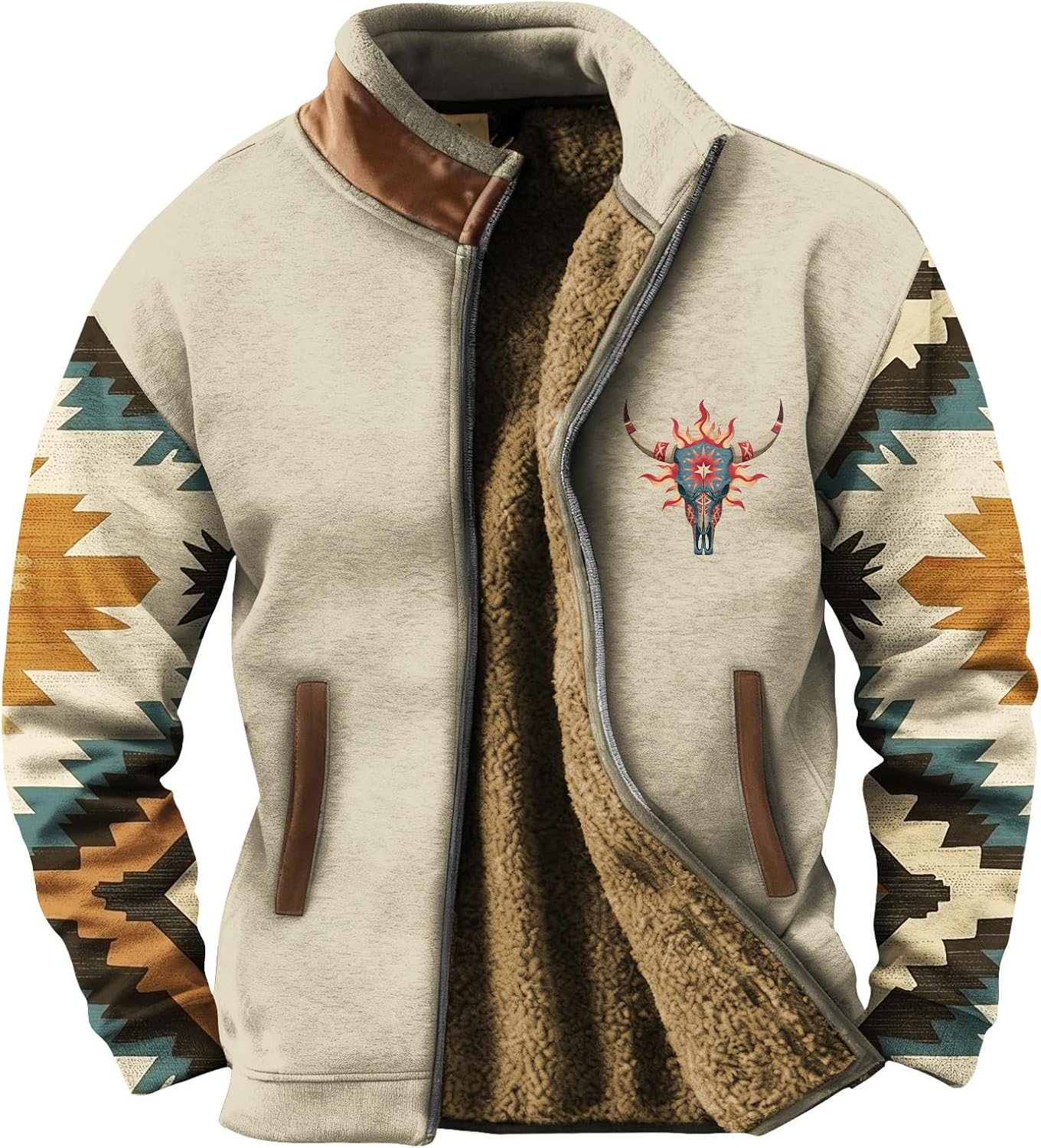 Amazon.com: ZOCAVIA Beige Cow Skull Jackets for Mens Western Aztec ...