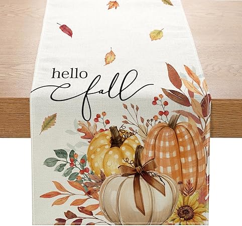 Amazon.com: ZCHOMI Hello Fall Pumpkin Table Runner 13x72 Inch Autumn ...