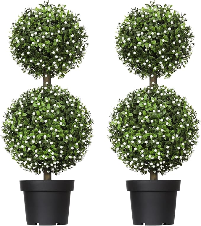Amazon.com - 24in Artificial Boxwood Topiary Tree 2 Pack, Artificial ...
