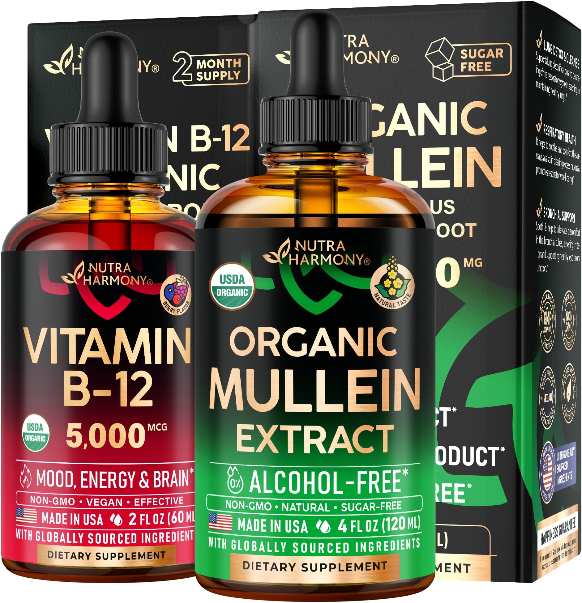 Amazon.com: NUTRAHARMONY Organic Mullein Drops & Vitamin B12 Drops ...