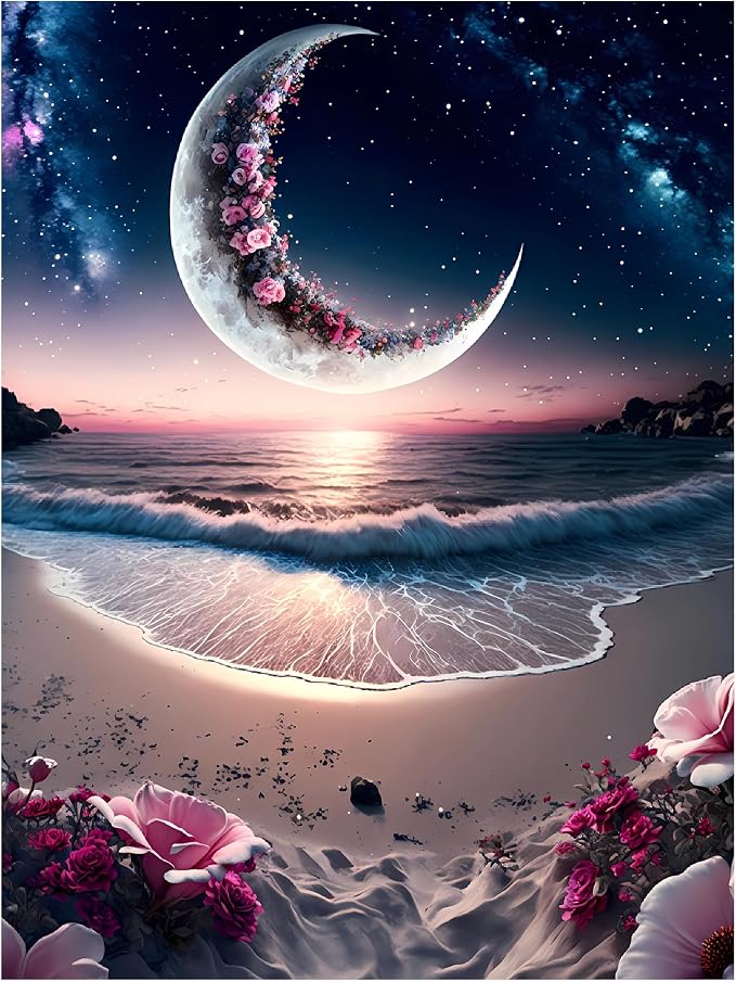 Amazon.com: Buewutiry Moon Beach Diamond Painting Kits for Adults ...