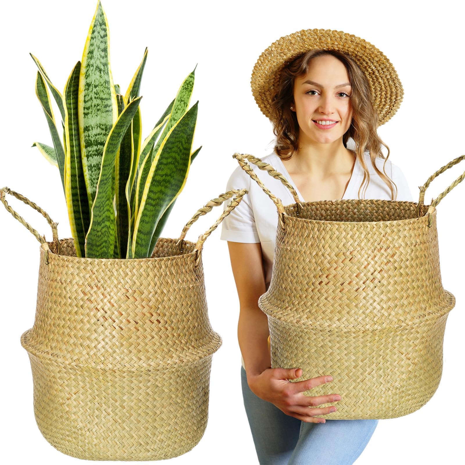 Amazon.com : Ziliny 2 Pieces 18 Inch Oversize Woven Seagrass Plant ...