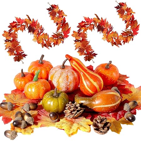 Amazon.com: 50pcs Fall Leaves Decor Set- 8 PCS Artificial Pumpkins, 12 ...