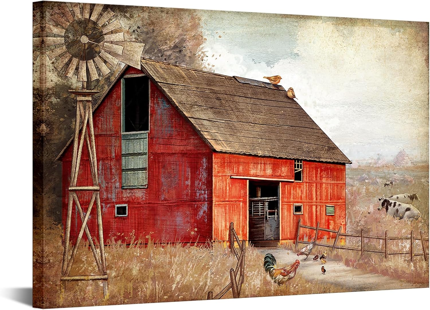 Amazon.com: Zlove Red Barn Wall Art Canvas Farmhouse Painting Pictures ...