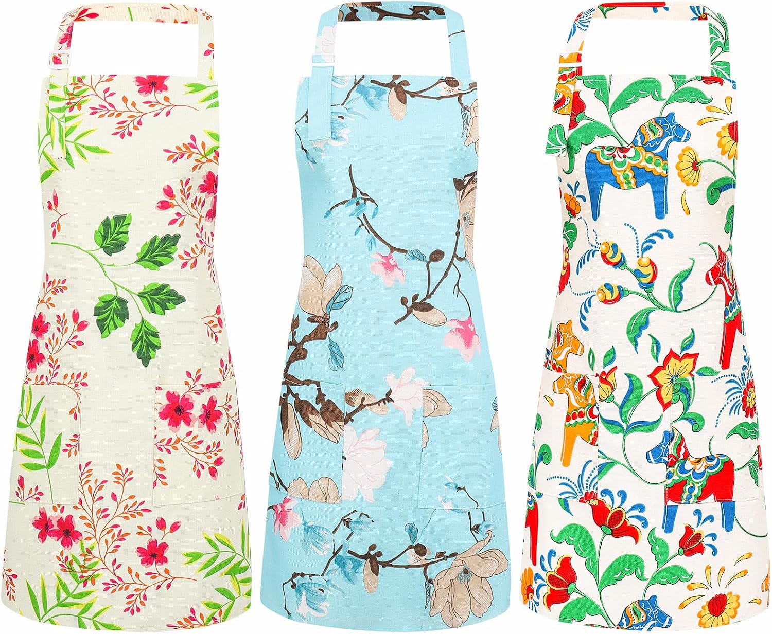 Radsocken 3pcs Flower Canvas Aprons, Adjustable Vintage Floral Aprons ...