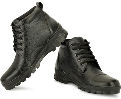 Amazon.com: Men's Black Ankle Leather Boots for Police, Commando NCC ...