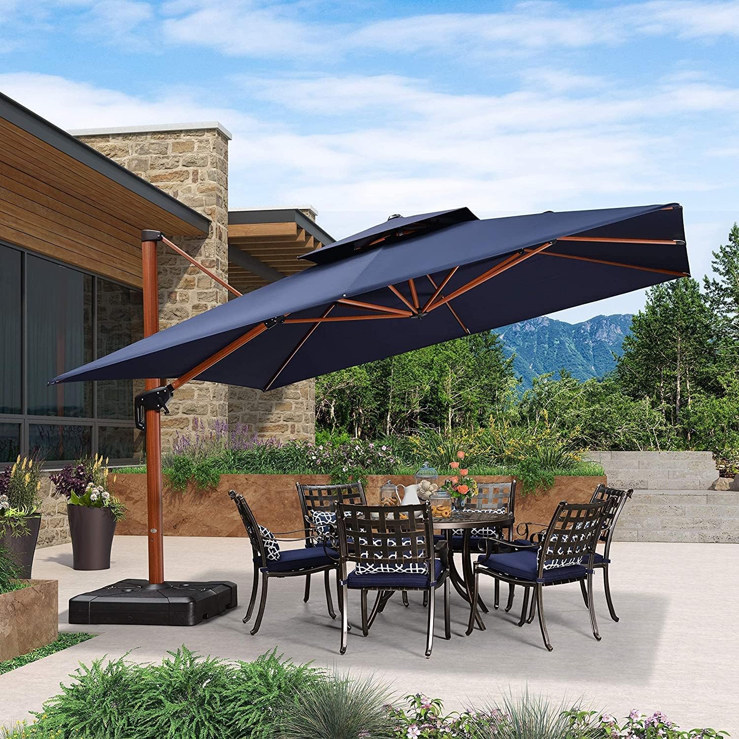 Amazon.com : 12 Feet Double Top Patio Umbrella Outdoor Sun Umbrella ...