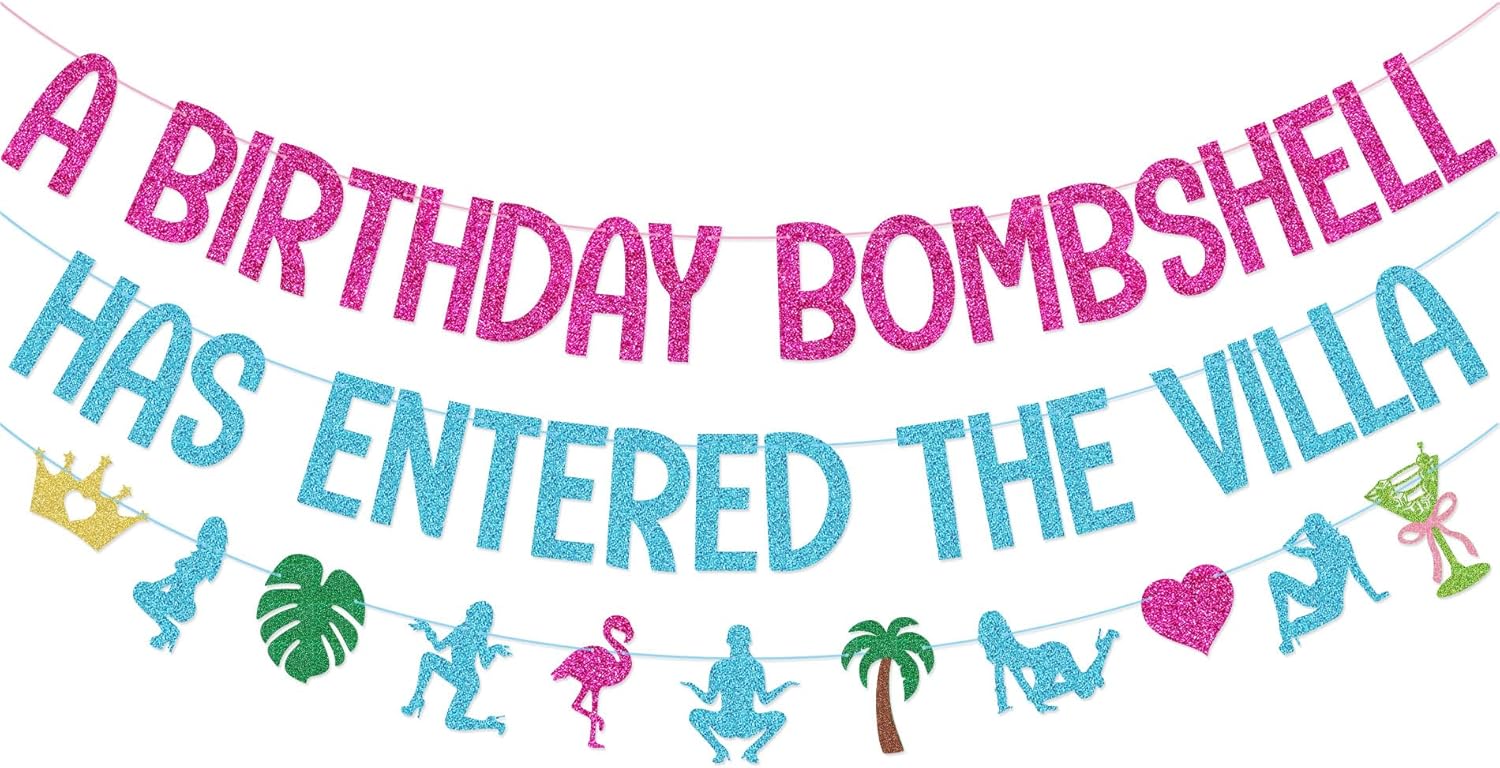 Amazon.com: A Birthday Bombshell Has Entered The Villa Banner Garland ...