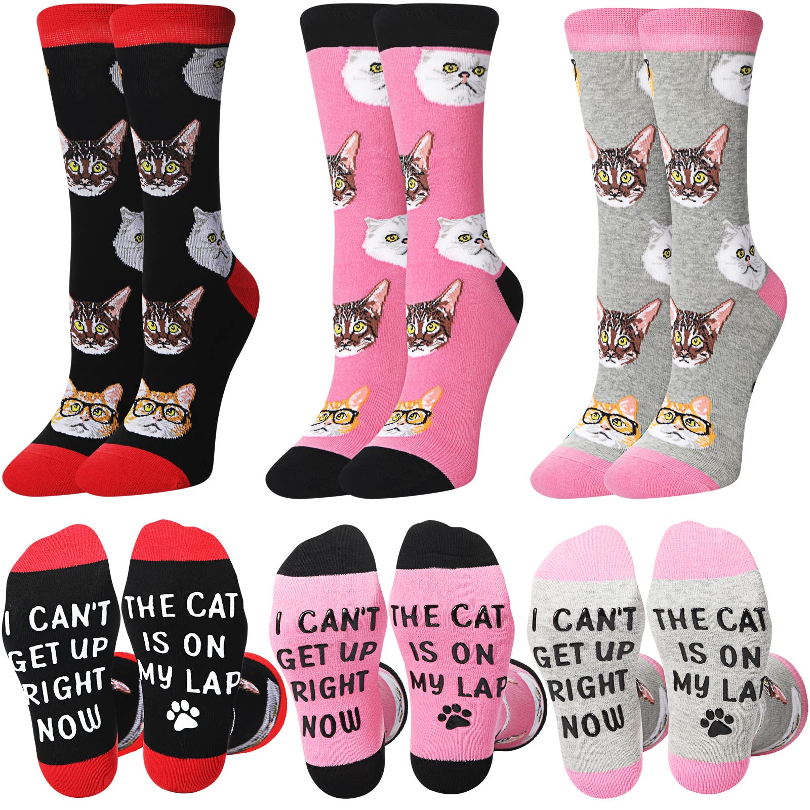 Amazon.com: Vicenpal 3 Pairs Novelty Cat Socks Women, Funny Gifts for ...