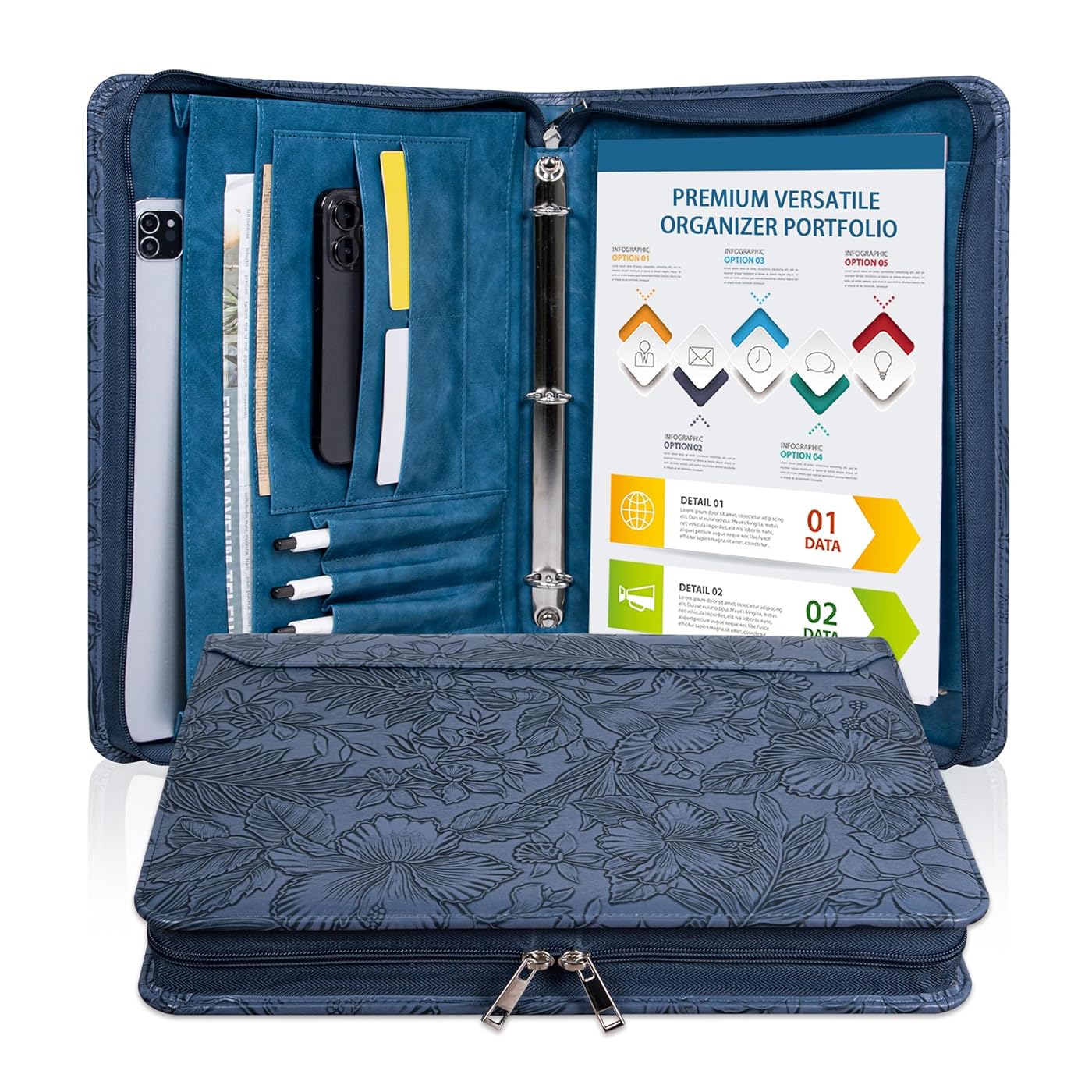 Snapklik.com : Dark Blue Embossed Vegan Leather Portfolio For Women, 3 ...