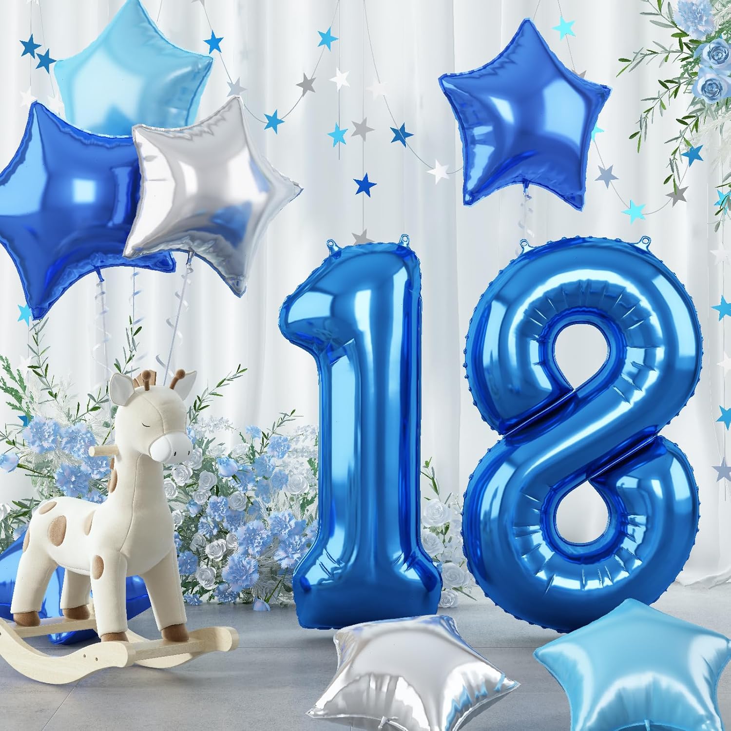 Amazon.com: 40 Inch Number 18 Balloons for Men, Dark Metallic Blue ...