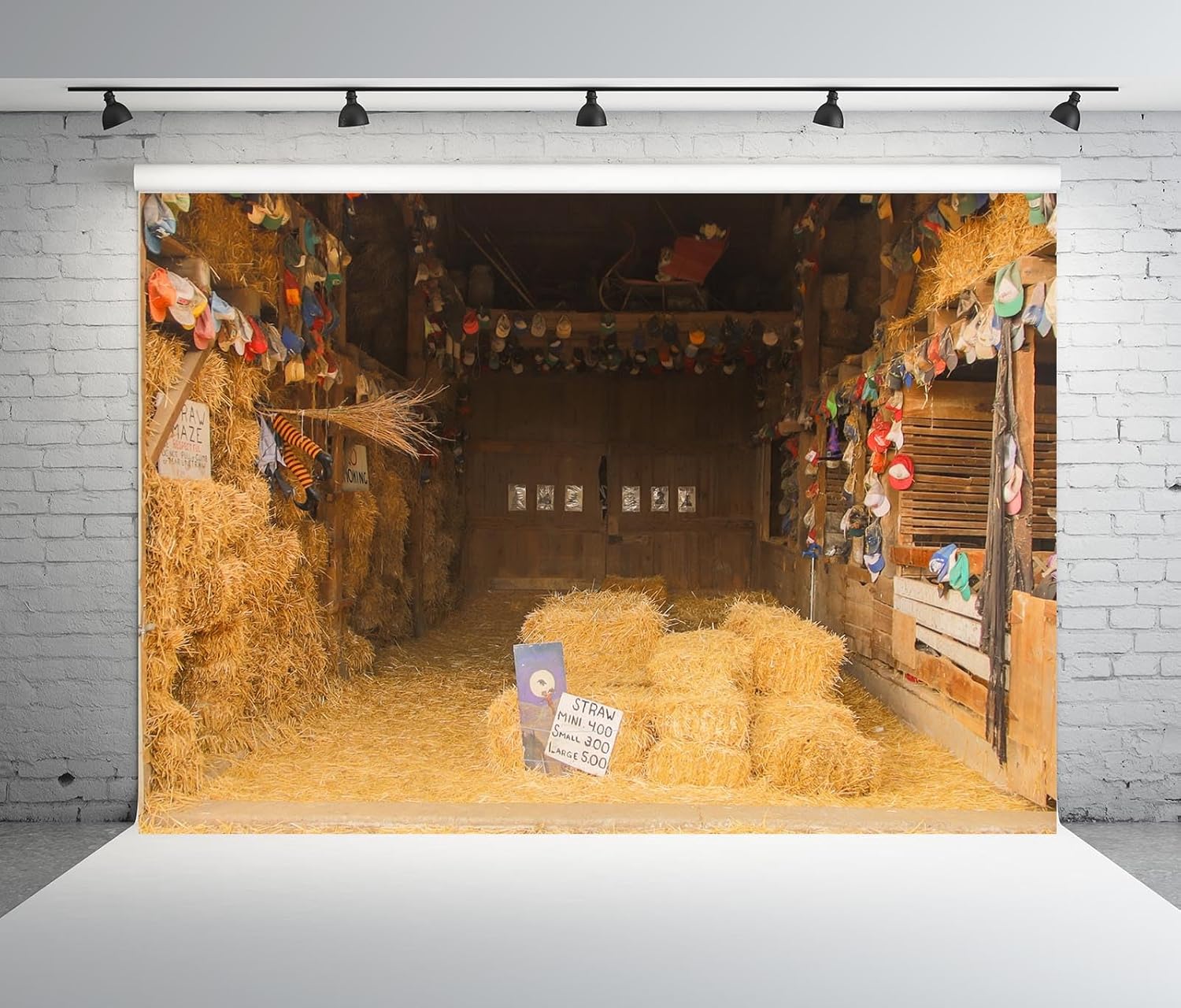 BELECO 7x5ft Fabric Wooden Barn Backdrop Straw Stacks Hay Bales Rural ...