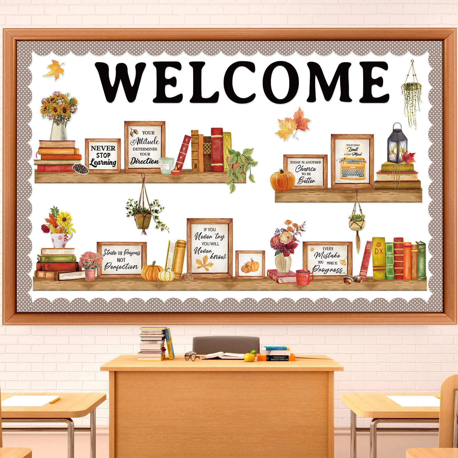 Snapklik.com : Bookshelf Bulletin Board Set Welcome Fall Motivational ...