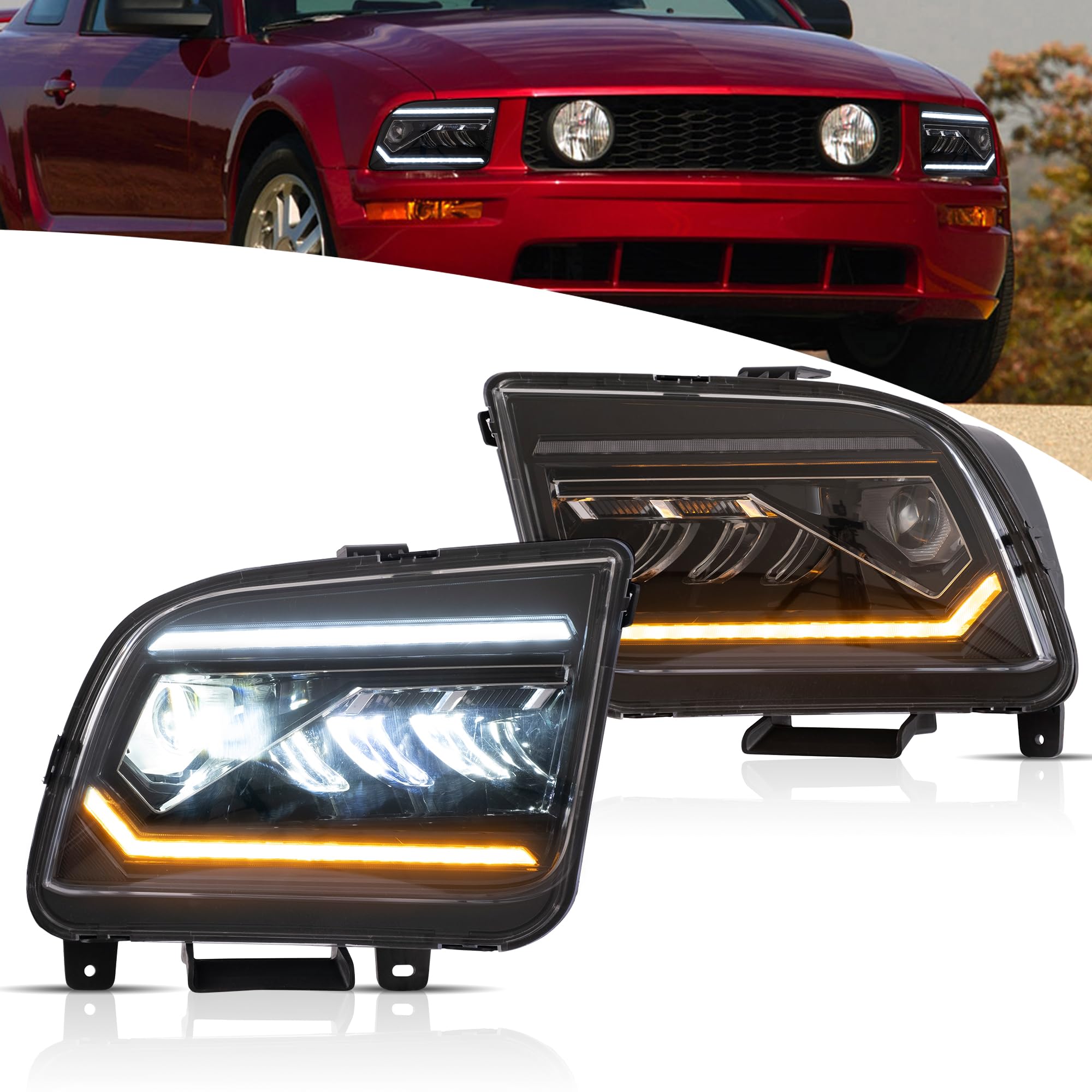 Amazon.com: VLAND Headlights Compatible with Ford Mustang 2005-2009 (Do ...