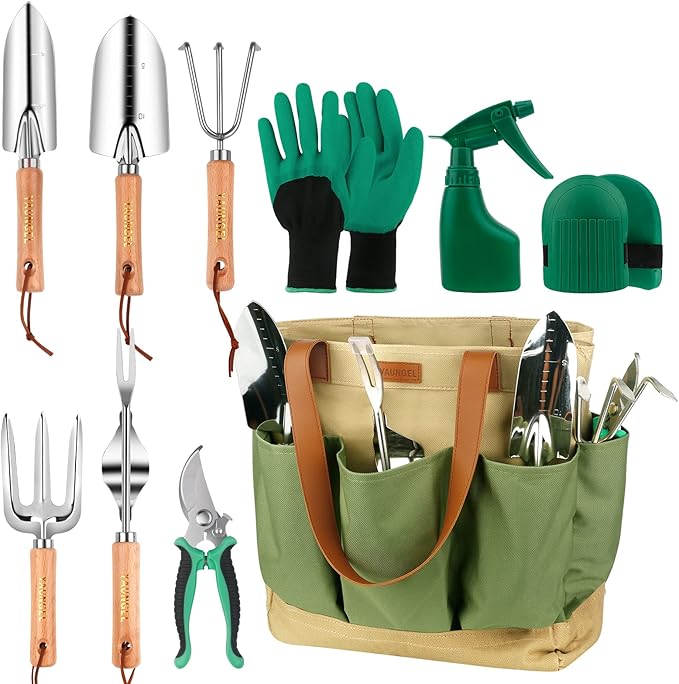 YAUNGEL Gardening Tools Set, Garden Tool Kit with Outdoor Hand Tools ...
