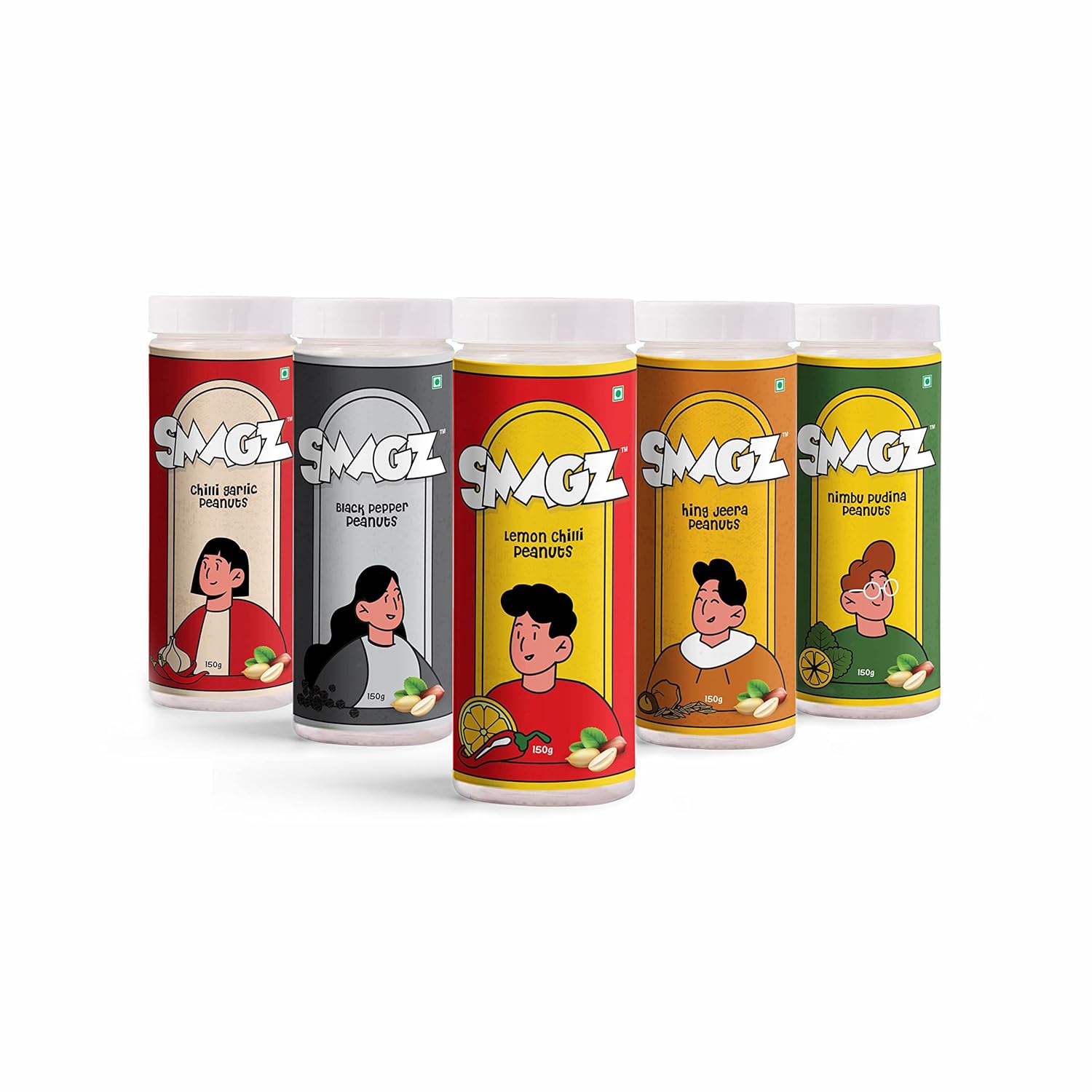 SMAGZ Roasted Peanut Combo (Hing Jeera Peanut, Black Pepper Peanut, Nimbu Pudina Peanut, Lemon ...