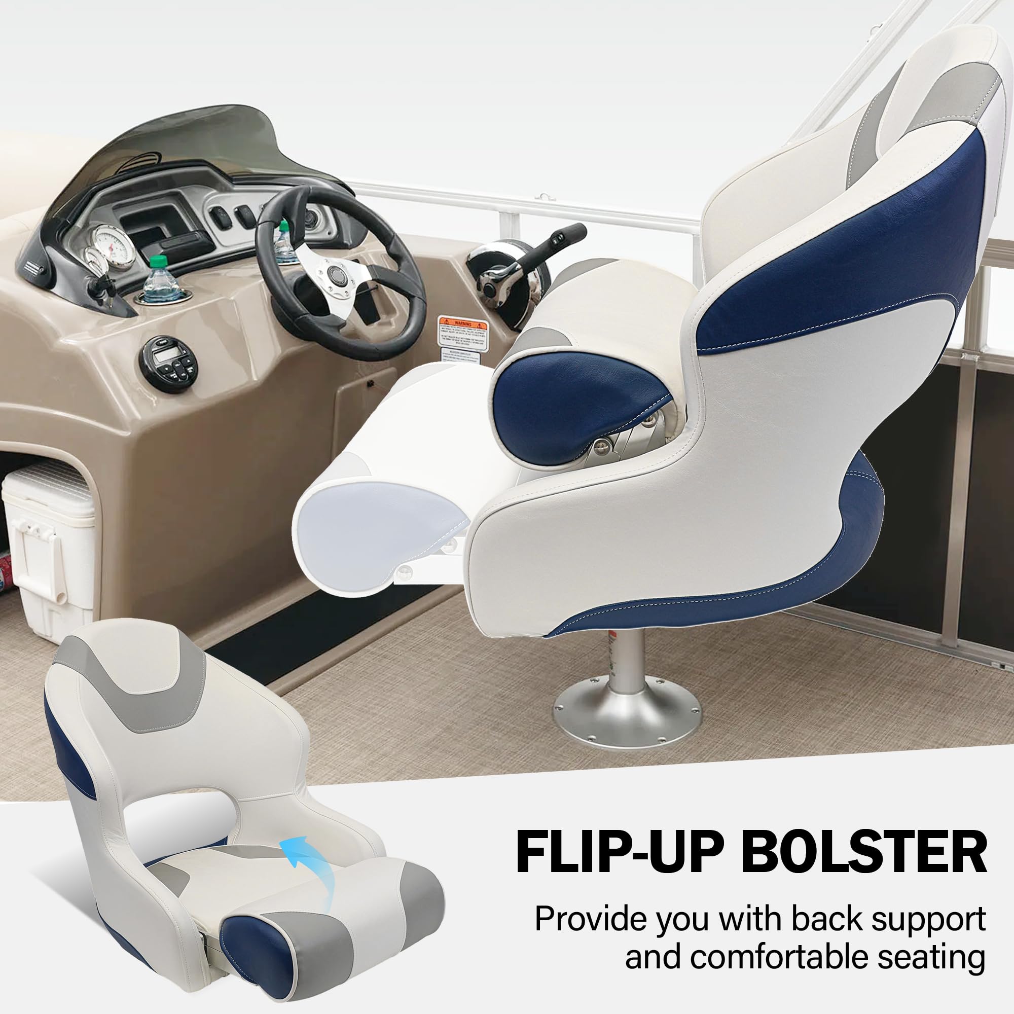 Boat Seat Bolster Cushion VEVOR Captain Bucket Seat Boat Seat, Flip Up