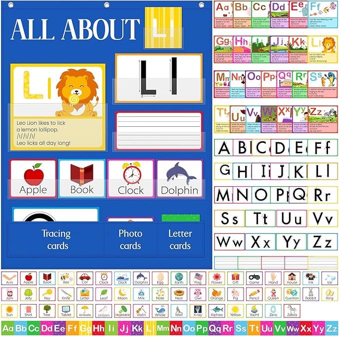 Amazon.com: Motiskyy 34" x 27" All About Letters Pocket Chart Alphabet ...