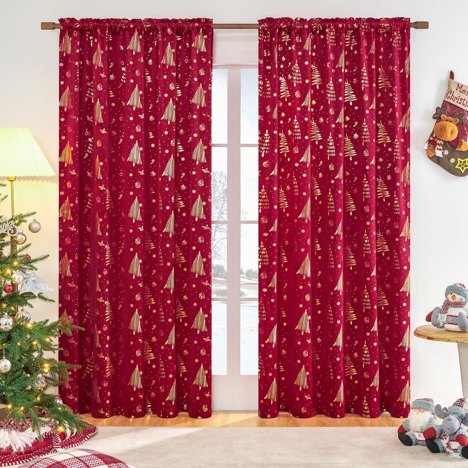 Amazon.com: Ambesonne Christmas Curtains, Tree Branches Spruce Leaves ...