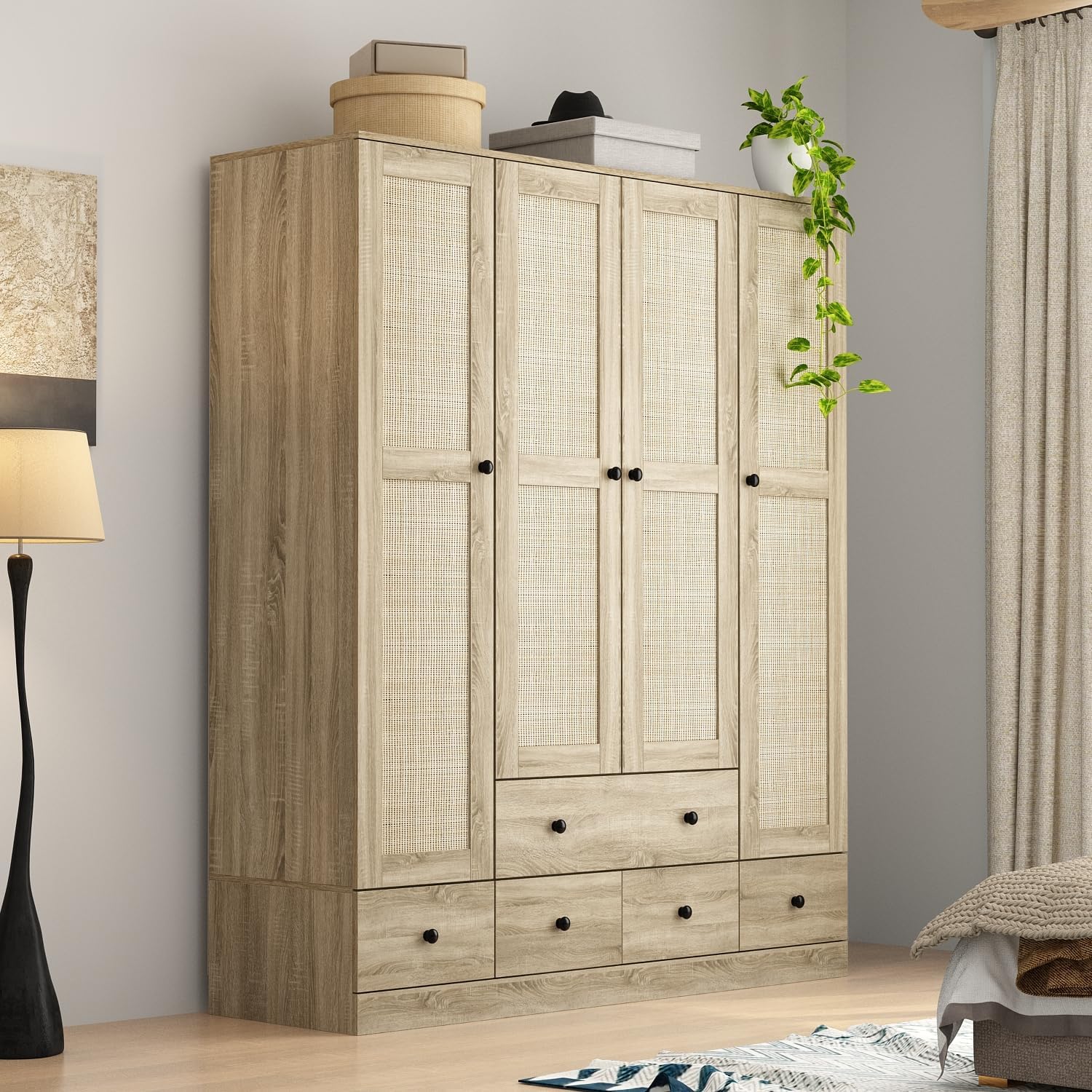 Amazon.com: Homsee 3-Door Rttan Wardrobe Armoire Closet, Bedroom ...