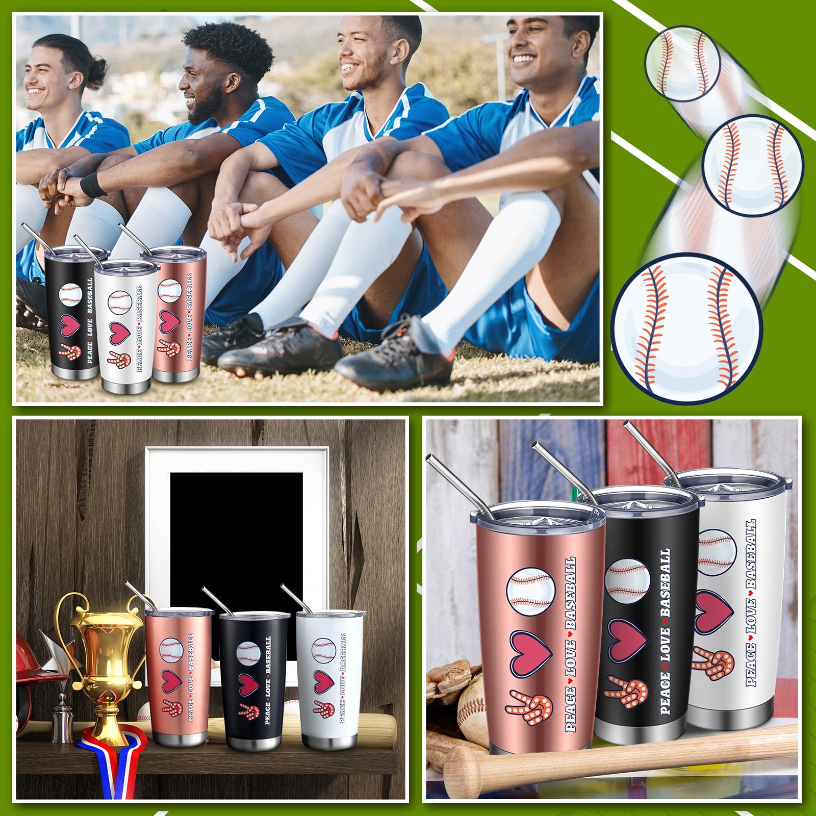 3 Set Baseball Gifts 20 oz Baseball Tumbler Cups Baseball Coffee Mug ...