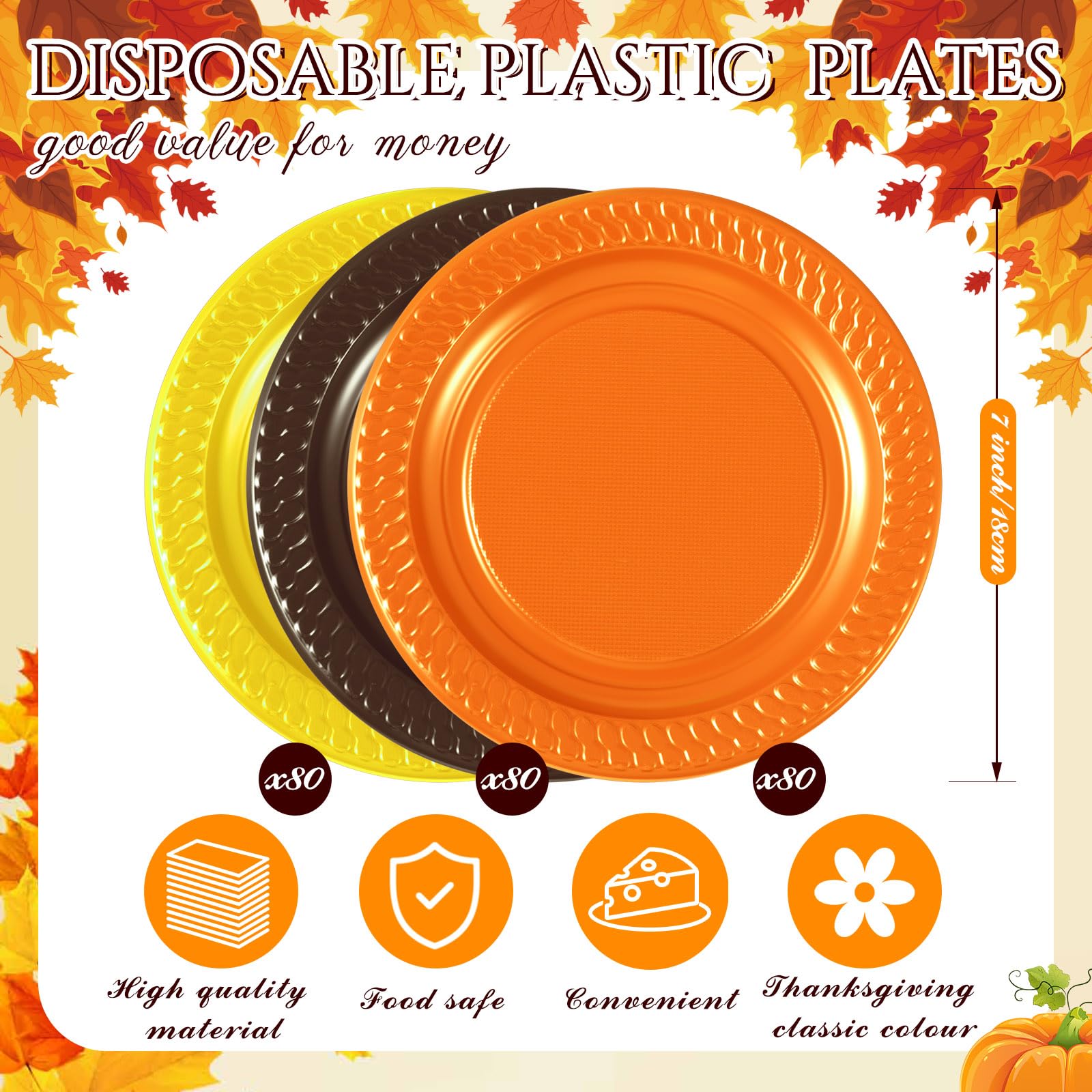 Sabary 240 Count Fall Plastic Plates Orange Yellow Brown Plates 7 Inch ...